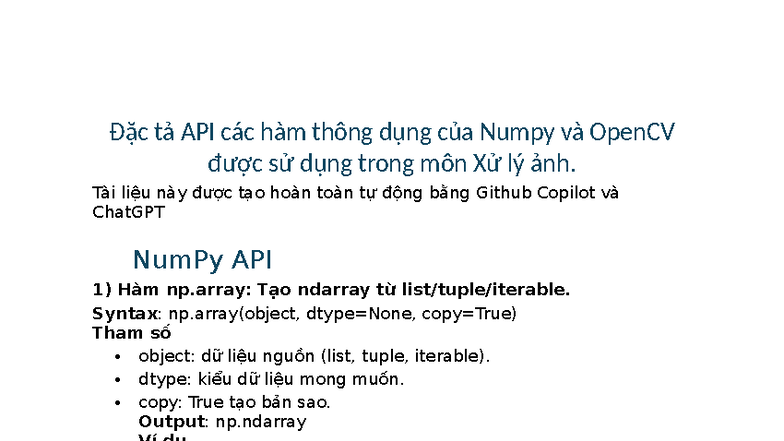 Numpy và OpenCV API Thông Dụng trong Xử Lý Ảnh - FIT NLU - Studocu