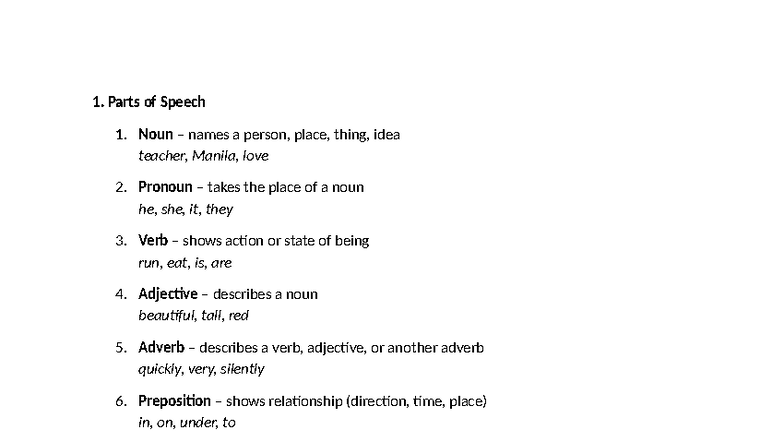English 101: Parts of Speech and Sentence Structure Study Guide - Studocu