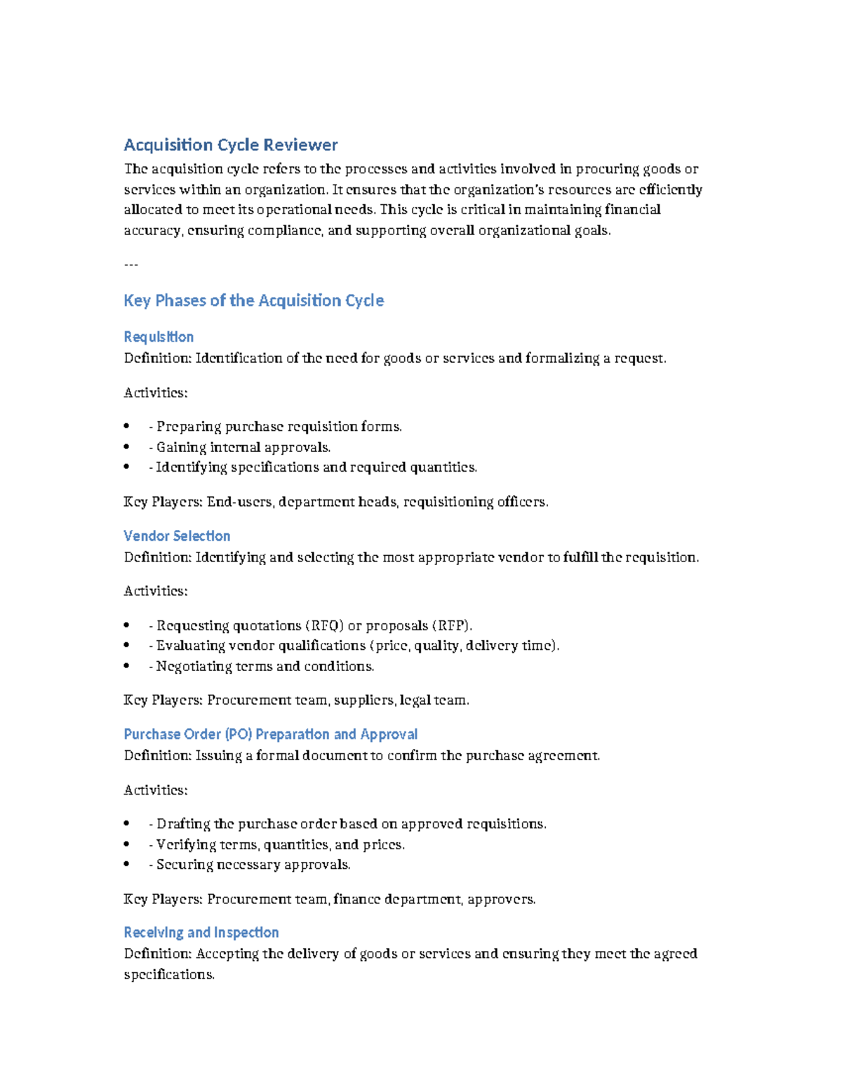 Acquisition Cycle Reviewer - It ensures that the organization’s ...