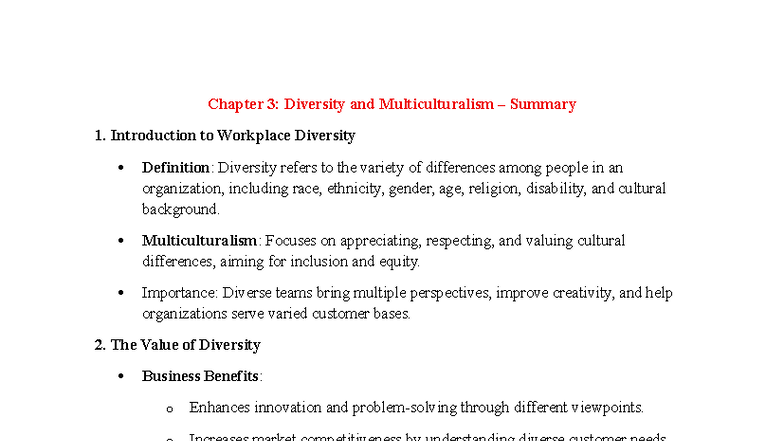 Chapter 3: Diversity & Multiculturalism Summary - Tóm tắt chương 3 ...