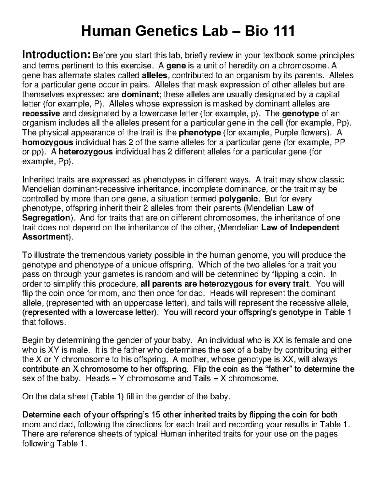Lab 12: Human Genetics Overview and Key Concepts - BIO 1 11 - Studocu