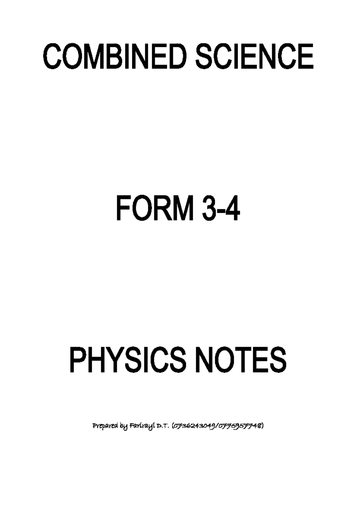 COMB Science Physics Notes (Including Data Presentation, Forces ...