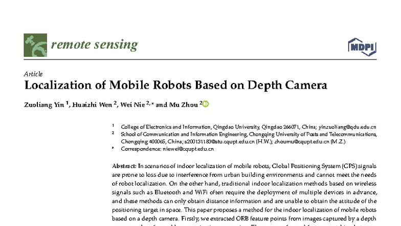 Remote Sensing 15: Localization of Mobile Robots Using Depth Camera ...