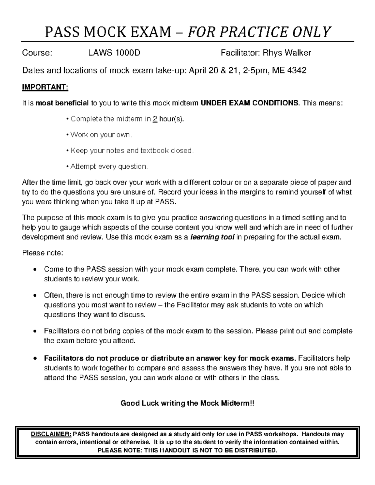 Law Mock Exam Practice Questions (LAWS) - Studocu