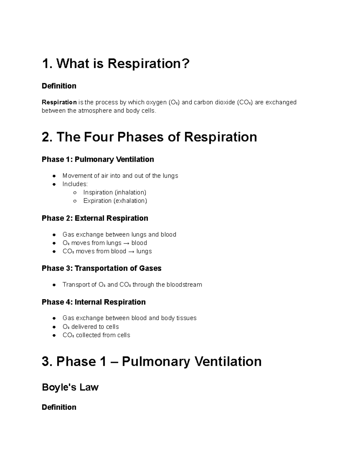 Respiratory System (BIO101): Phases of Respiration Explained - Studocu