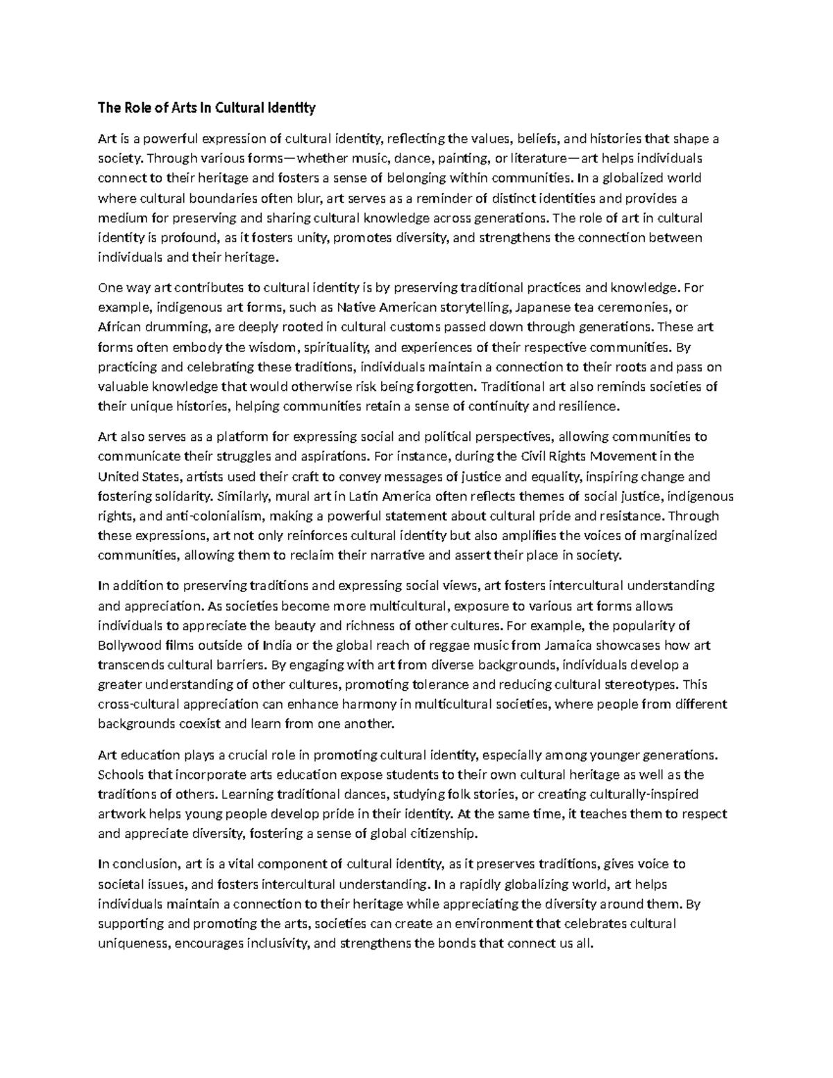The Role of Arts in Cultural Identity - Through various forms—whether ...