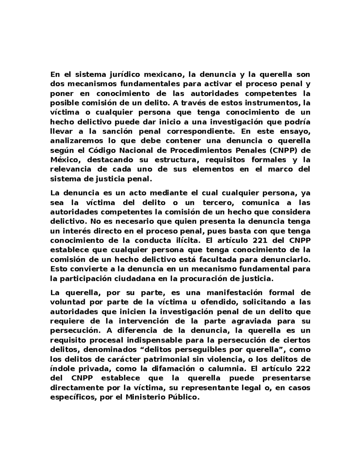 CNPP - Elementos Clave en la Denuncia y Querella en el Proceso Penal ...