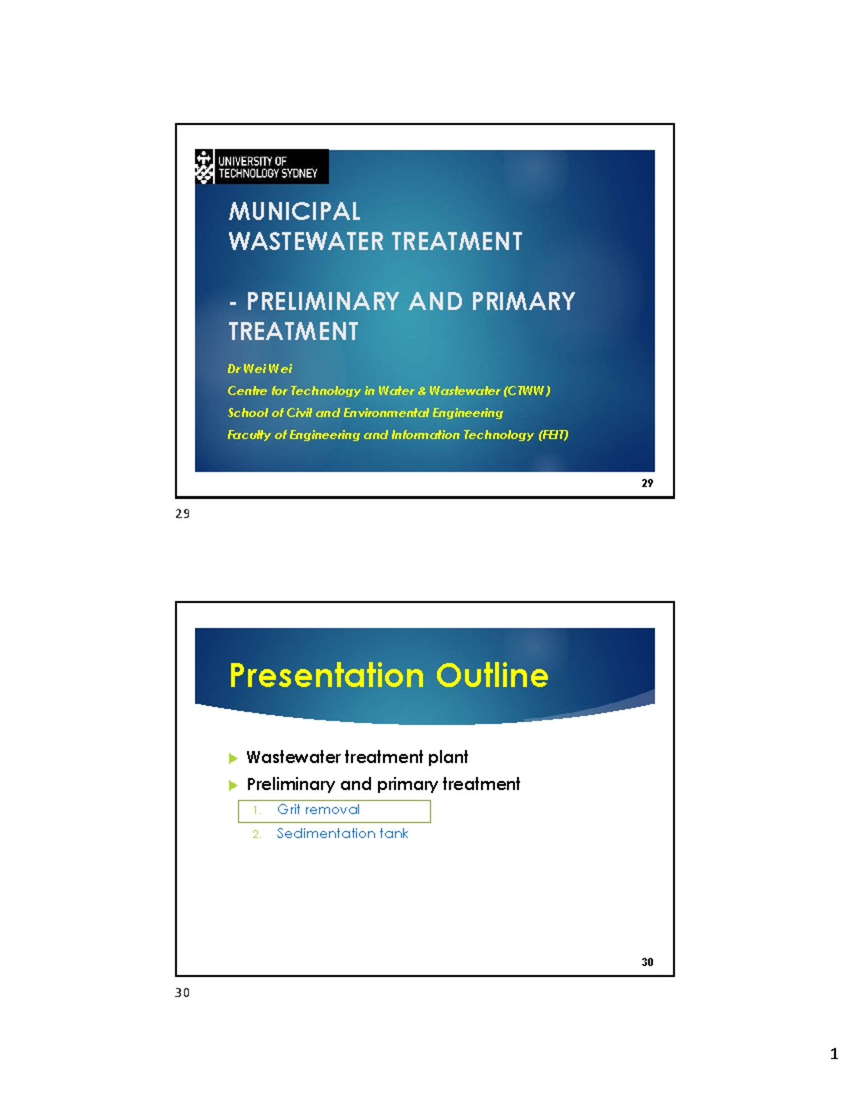 MUNICIPAL WASTEWATER TREATMENT: PRELIMINARY & PRIMARY TREATMENT (CTWW ...