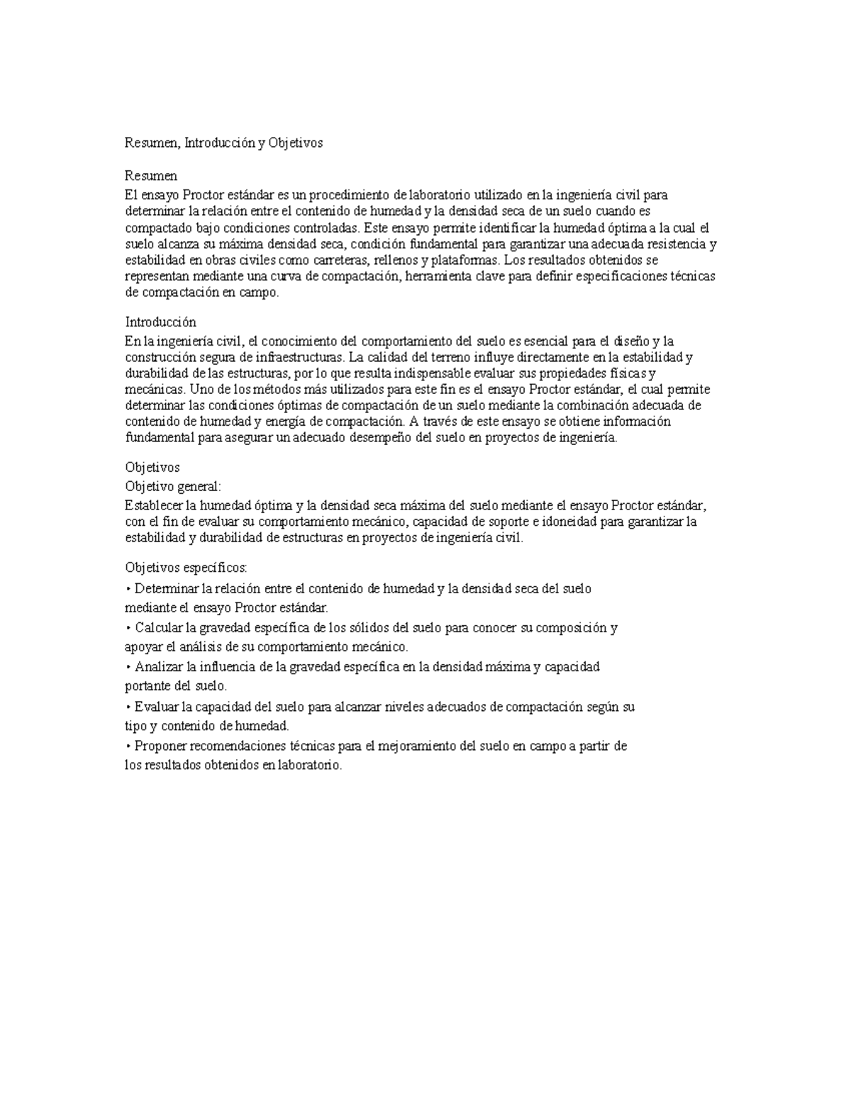Resumen del Ensayo Proctor Estándar en Ingeniería Civil - Studocu