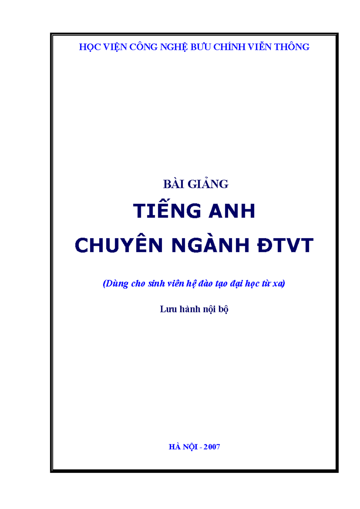 Tieng Anh Chuyen Nganh DTVT - HỌC VIỆN C‘NG NGHỆ BƯU CHÕNH VIỄN TH‘NG B¿I GIẢNG TIẾNG ANH CHUY N ...