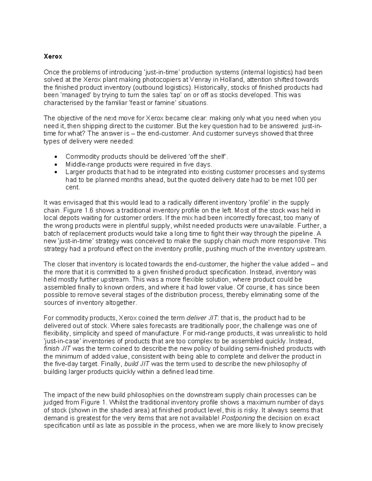 Case Study: Inventory Management Strategies at Xerox (Case 1) - Studocu