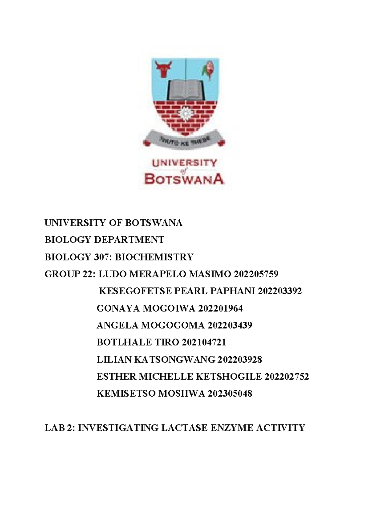 Lab 2: Investigating Lactase Enzyme Activity - BIO 307 Group 22 - Studocu