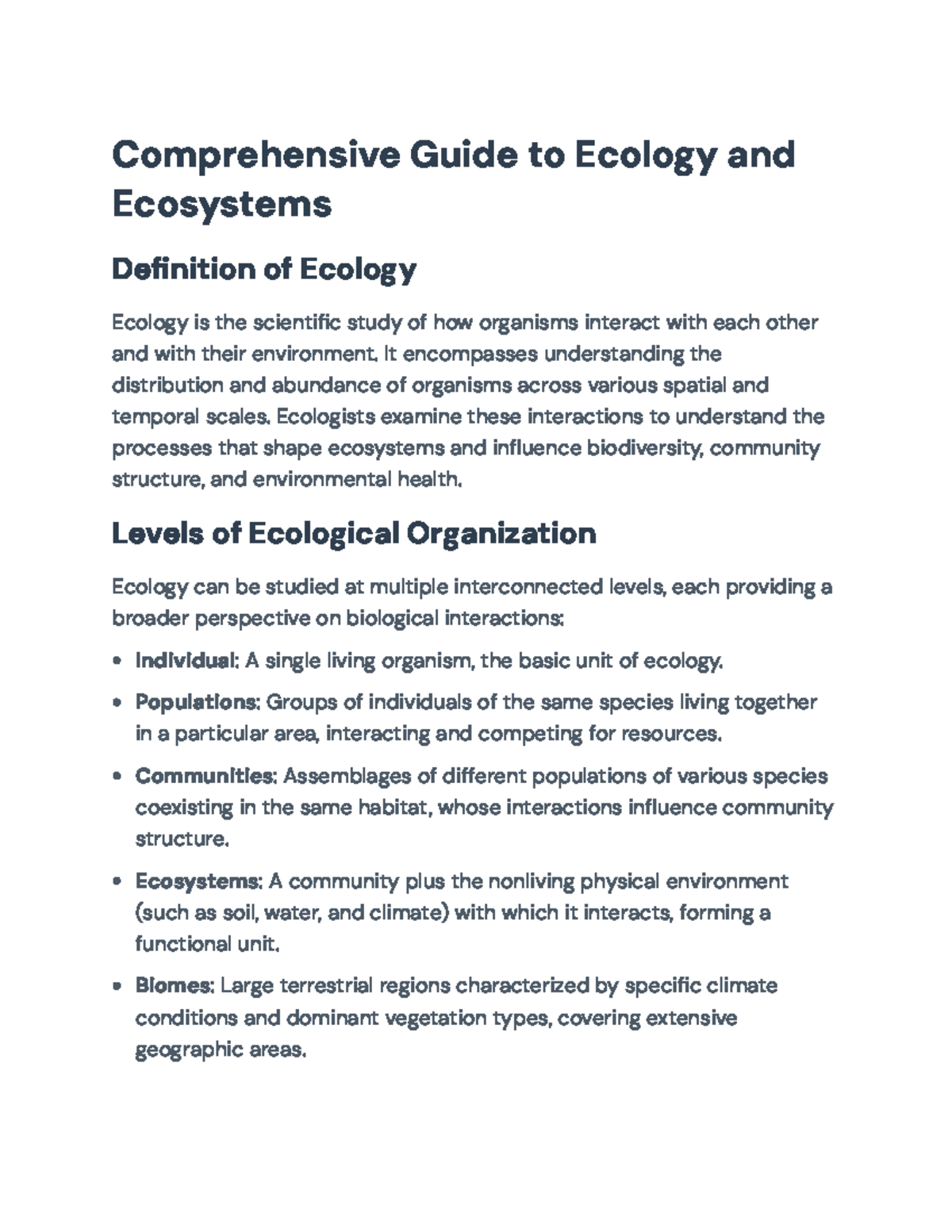 Comprehensive Overview of Ecology and Ecosystems Dynamics (BIO 101 ...