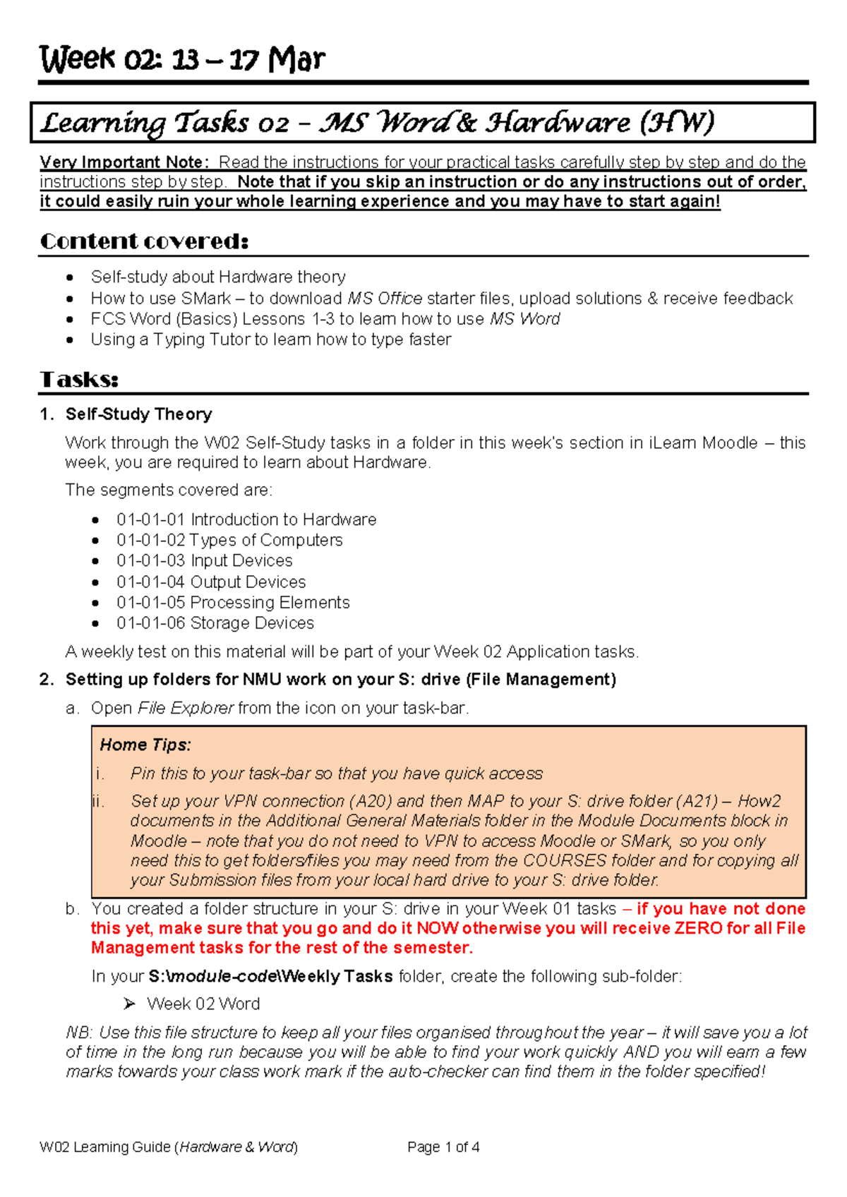 W02 WRFV101 MS Word & Hardware Learning Guide v3 (13-17 Mar) - Studocu