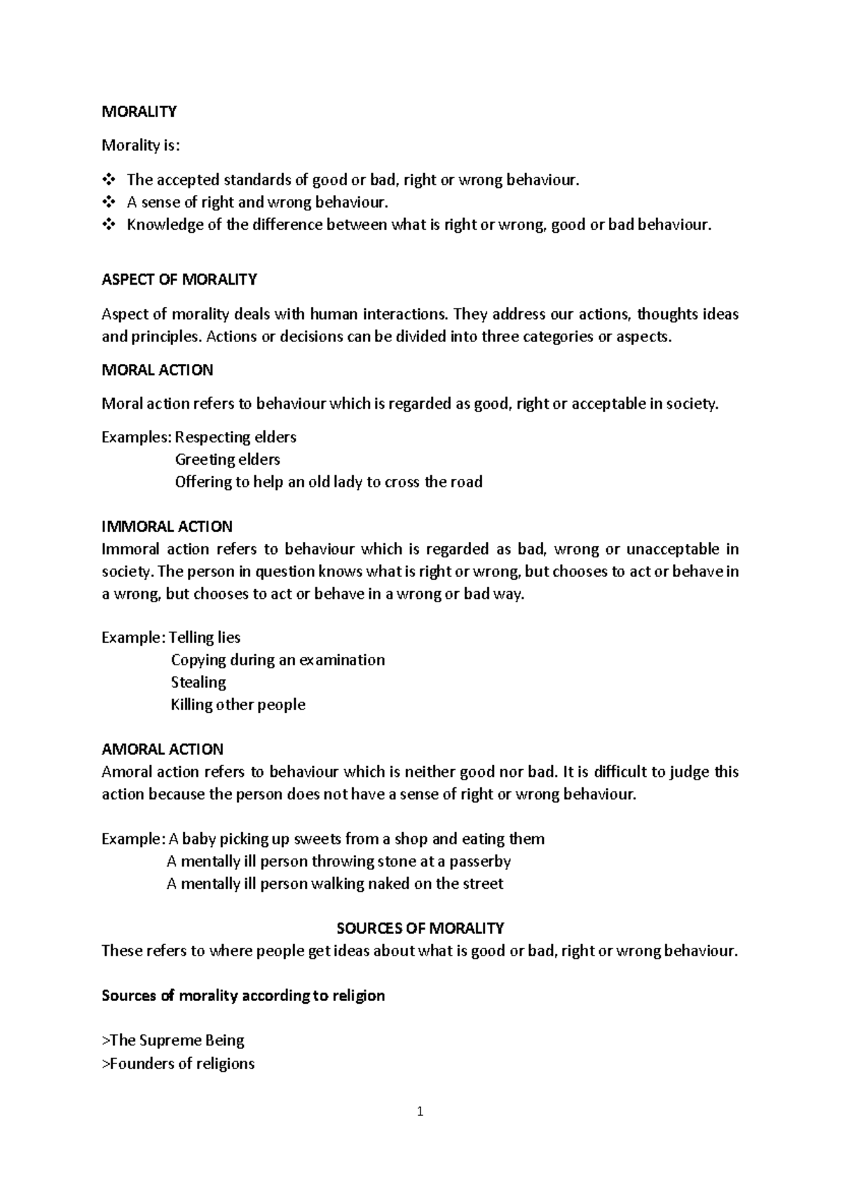 Moral Education Notes (Course Code: ME101) - Understanding Morality and ...