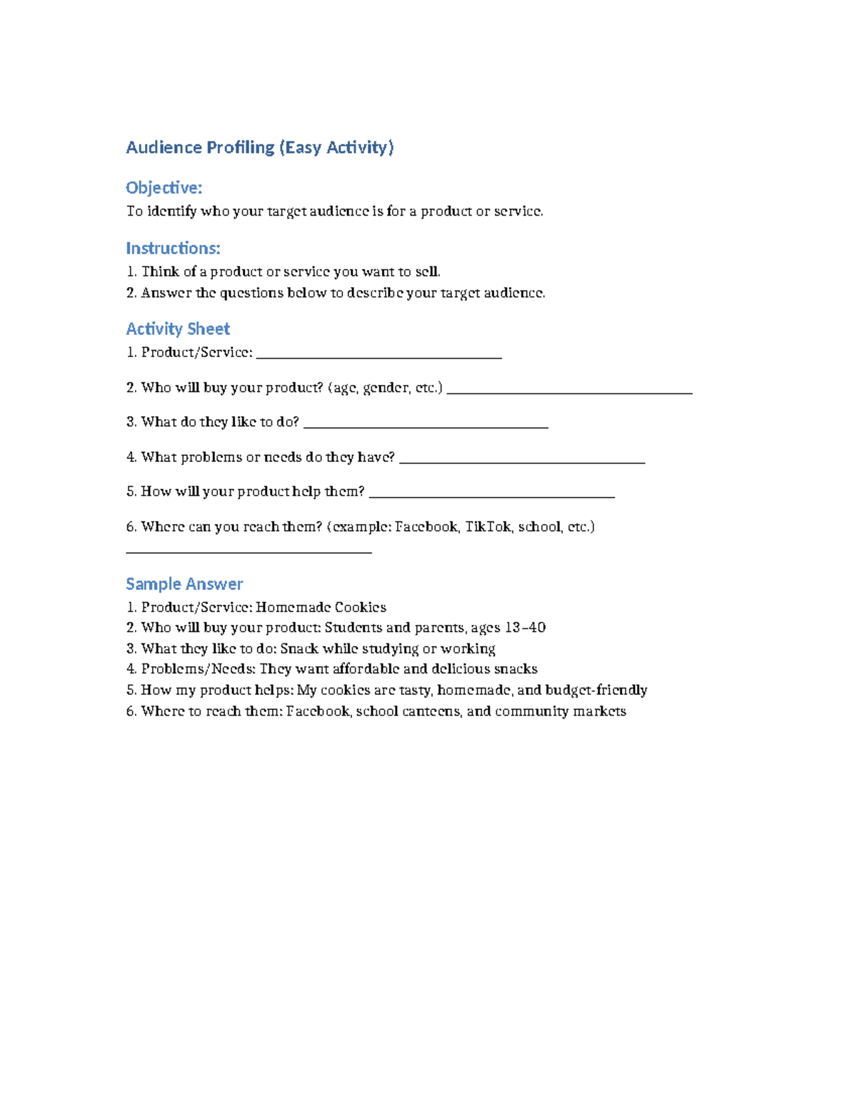 Easy Audience Profiling Activity Guide - Studocu