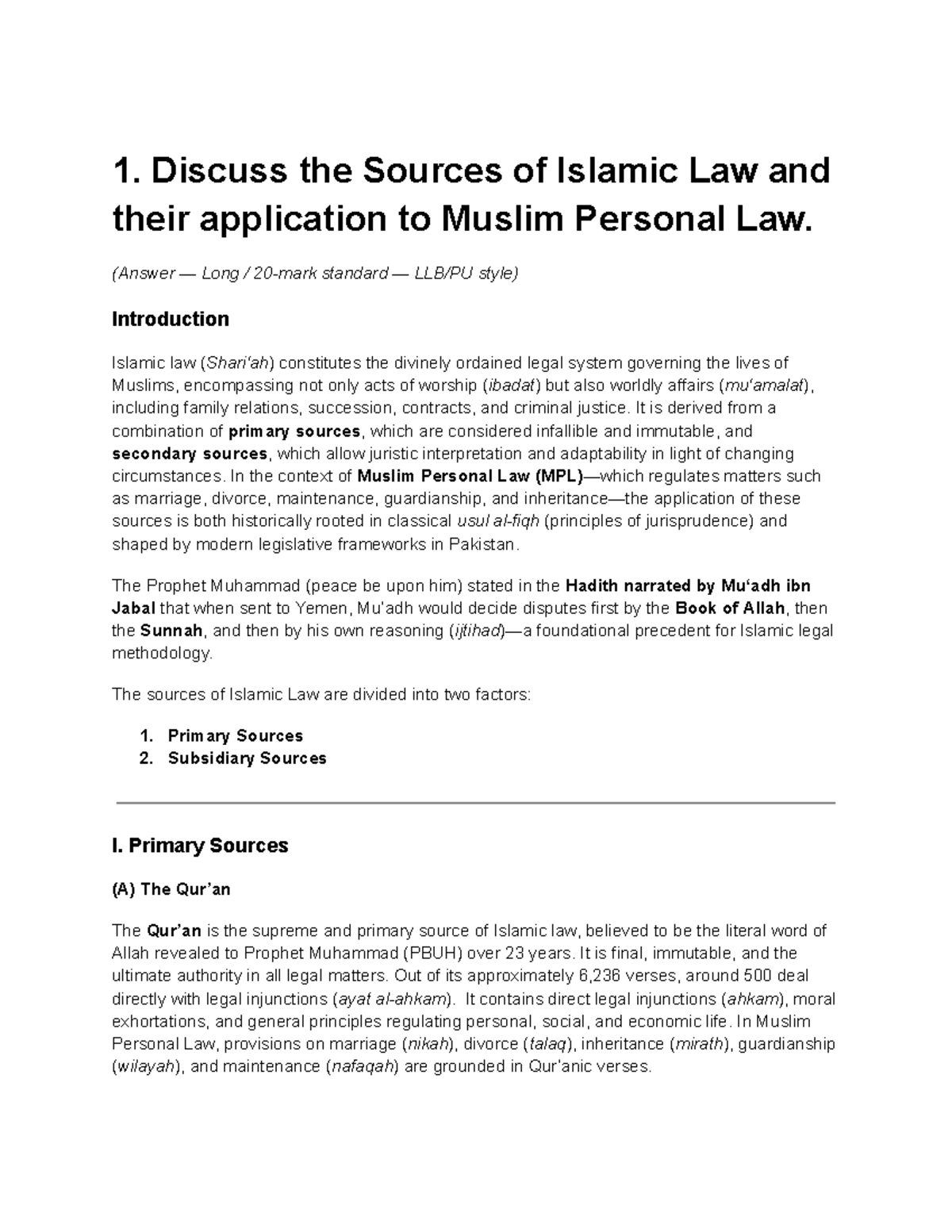 Sources of Islamic Law: Application to Muslim Personal Law (Islamic ...