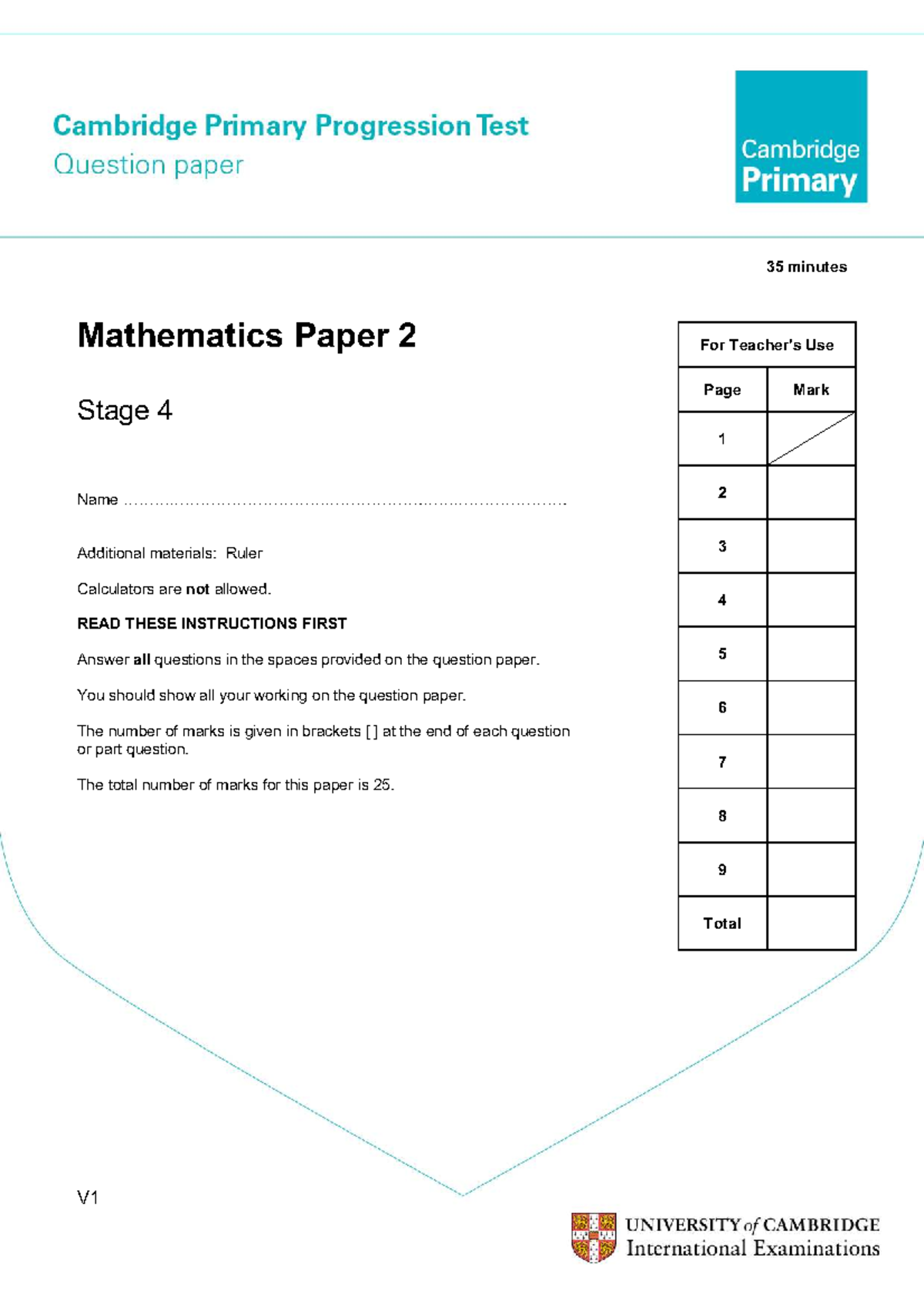 Mathematics Paper 2 - Stage 4 Exam (UCLES 2011) - Studocu