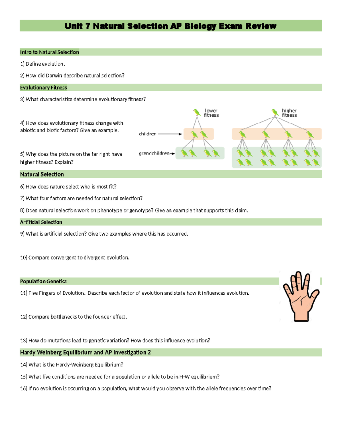 Unit 7 AP Biology Review: Key Concepts of Natural Selection Exam - Studocu