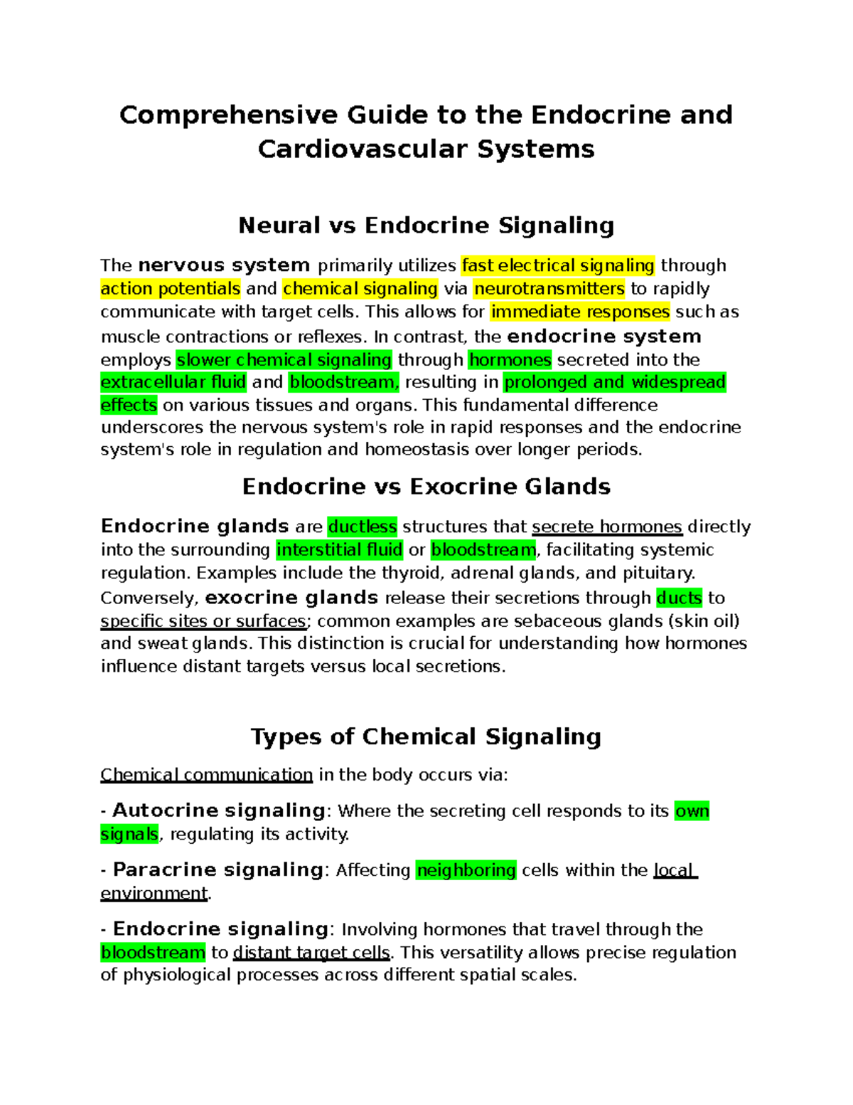 Comprehensive Study of Endocrine & Cardiovascular Systems (BIO 101) - Studocu