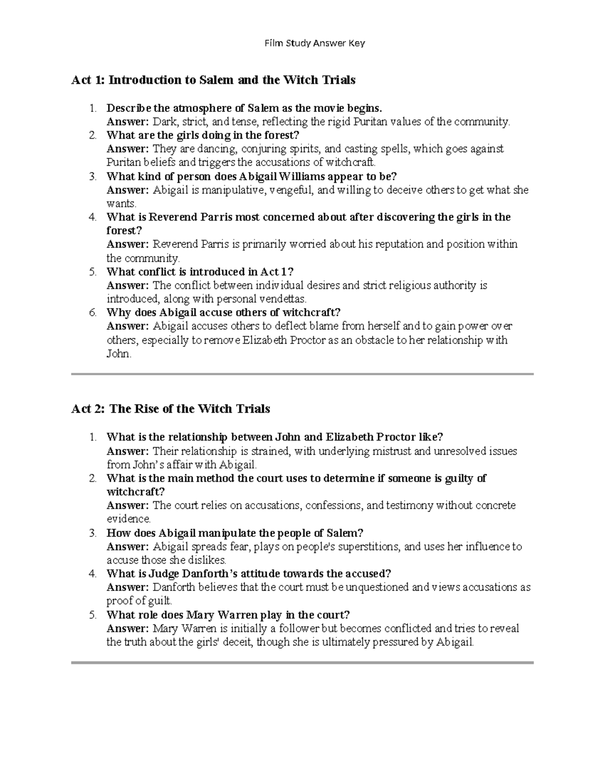 Film Study Questions Answer KEY - Film Study Answer Key Act 1 ...