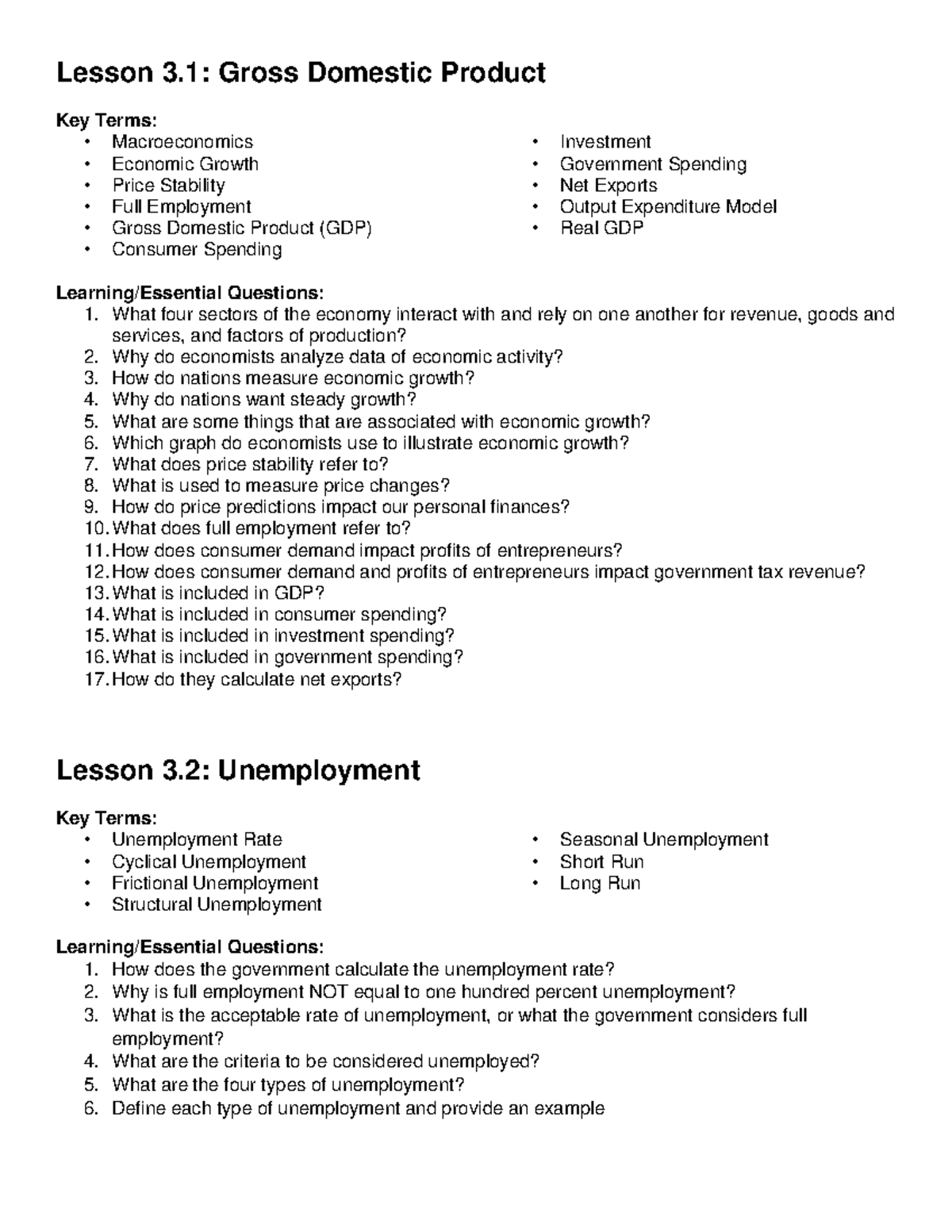 Economics Lessons: GDP, Unemployment, Inflation & Fiscal Policy (ECO ...
