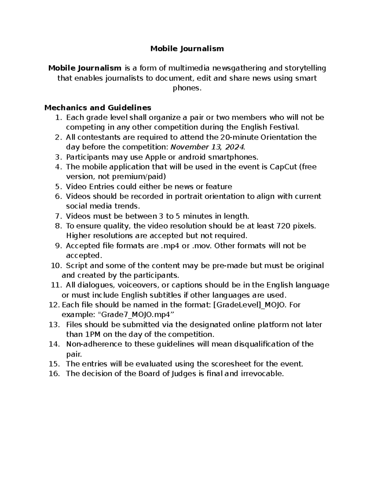 Mobile Journalism Guidelines for English Festival Competition 2024 ...