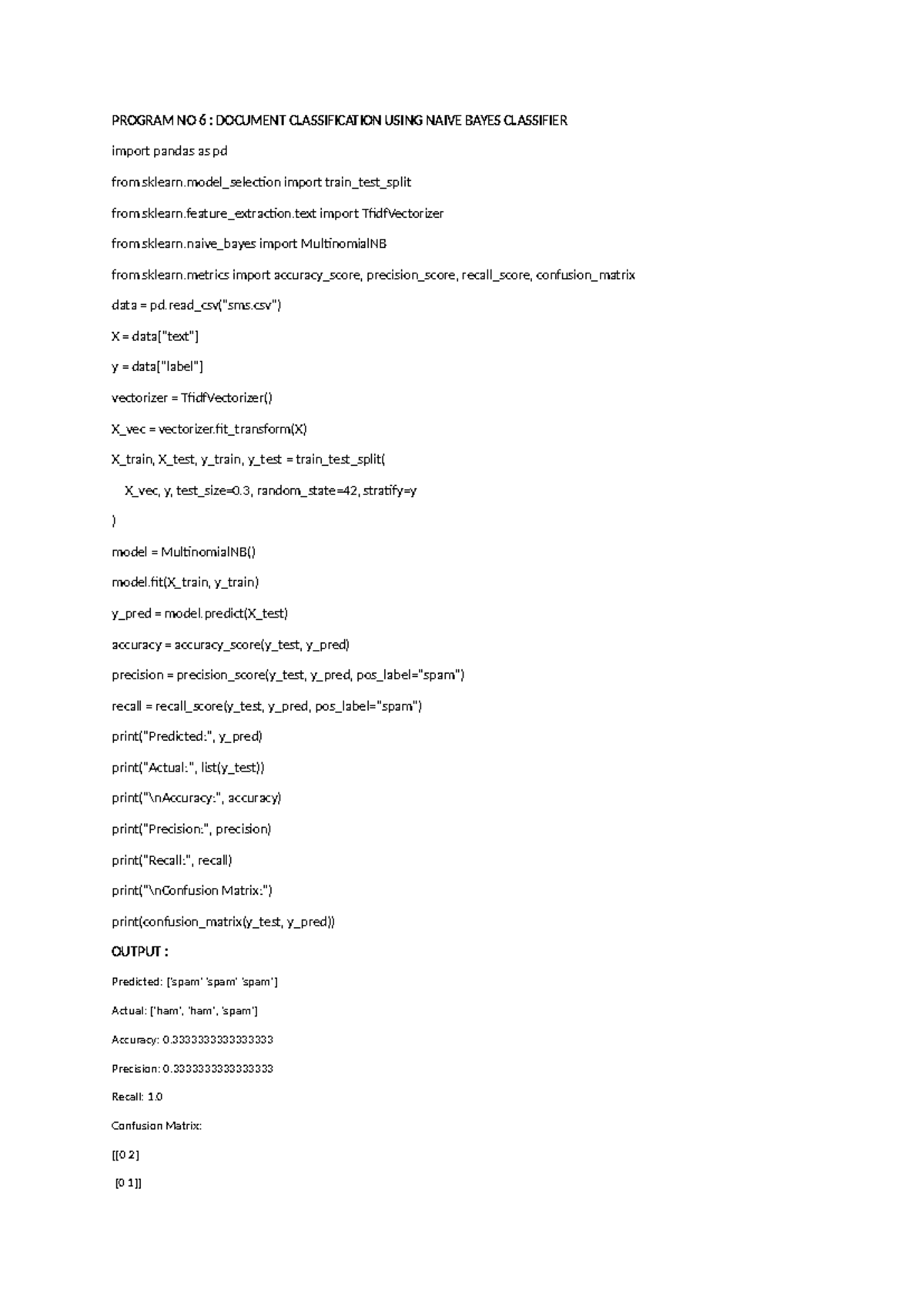 ML 6: Document Classification with Naive Bayes Classifier - Studocu