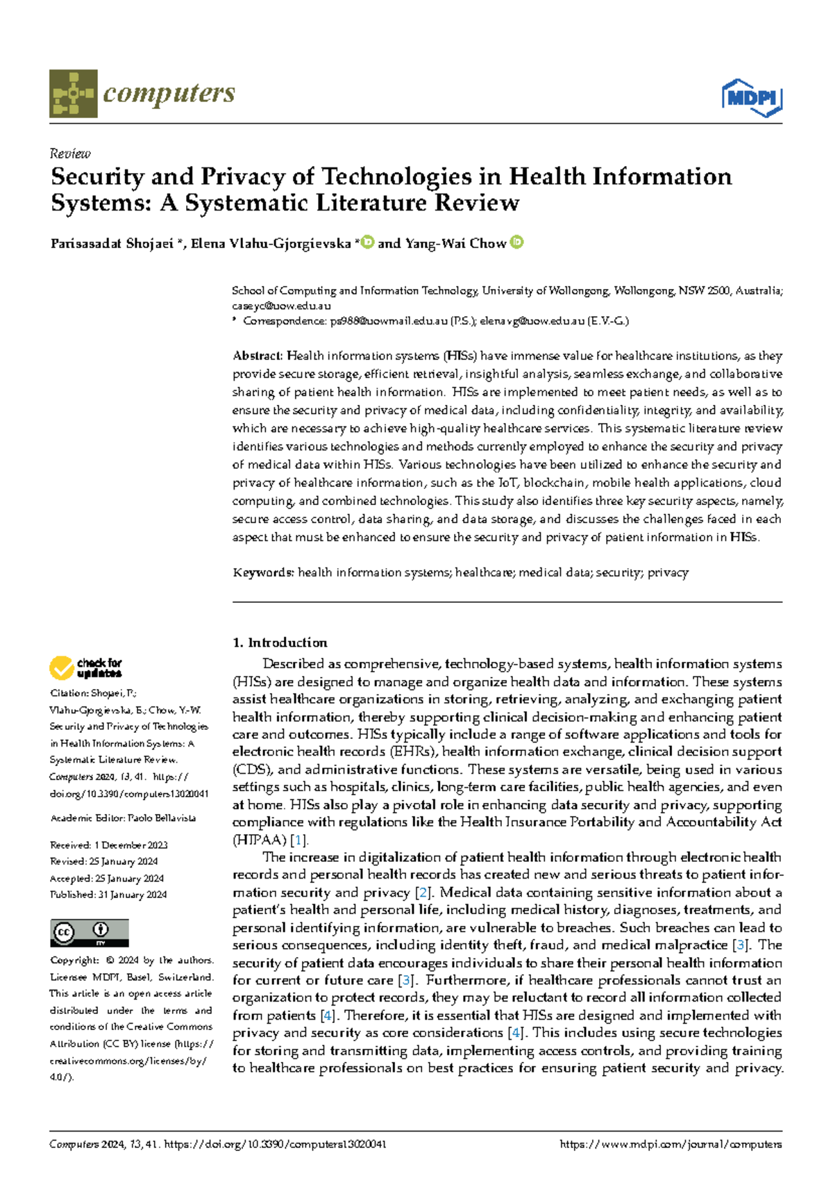 Computers 2024: Systematic Review on Security & Privacy in Health ...