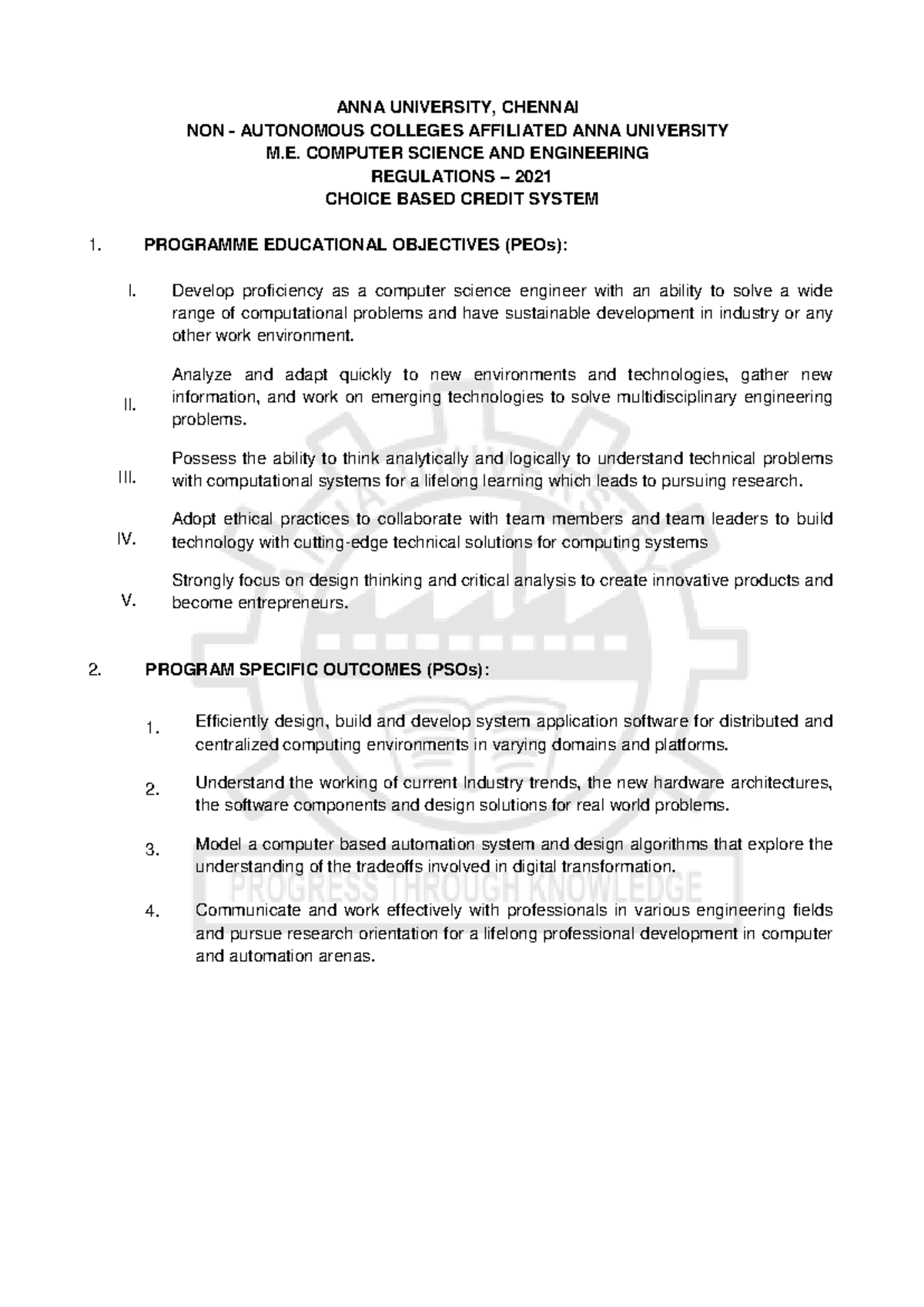 M.E. CSE R-2021: Programme Educational Objectives & Curricula Overview - Studocu