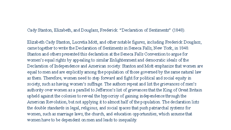 Declaration of Sentiments Analysis - HIST 101 - Studocu