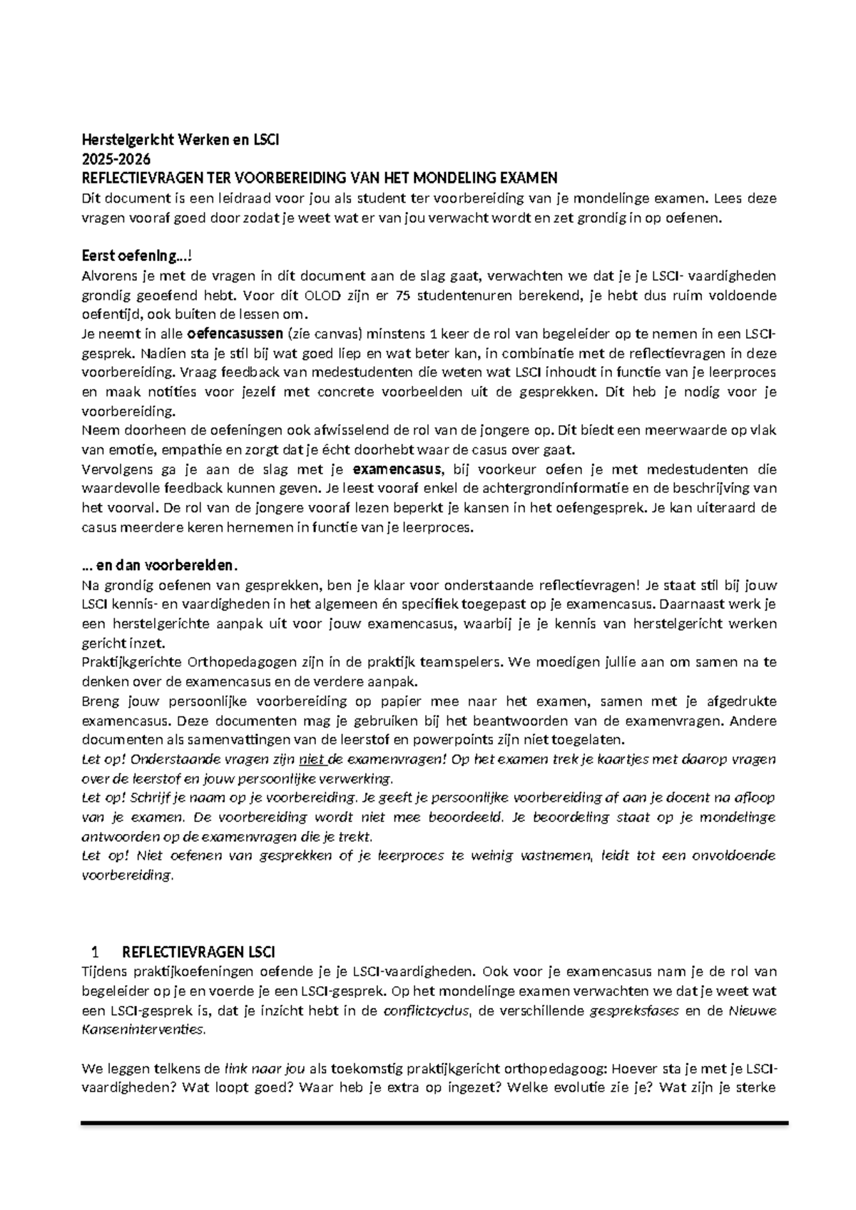 Voorbereiding Mondeling Examen 2526: Reflectievragen en Herstelgerichte ...