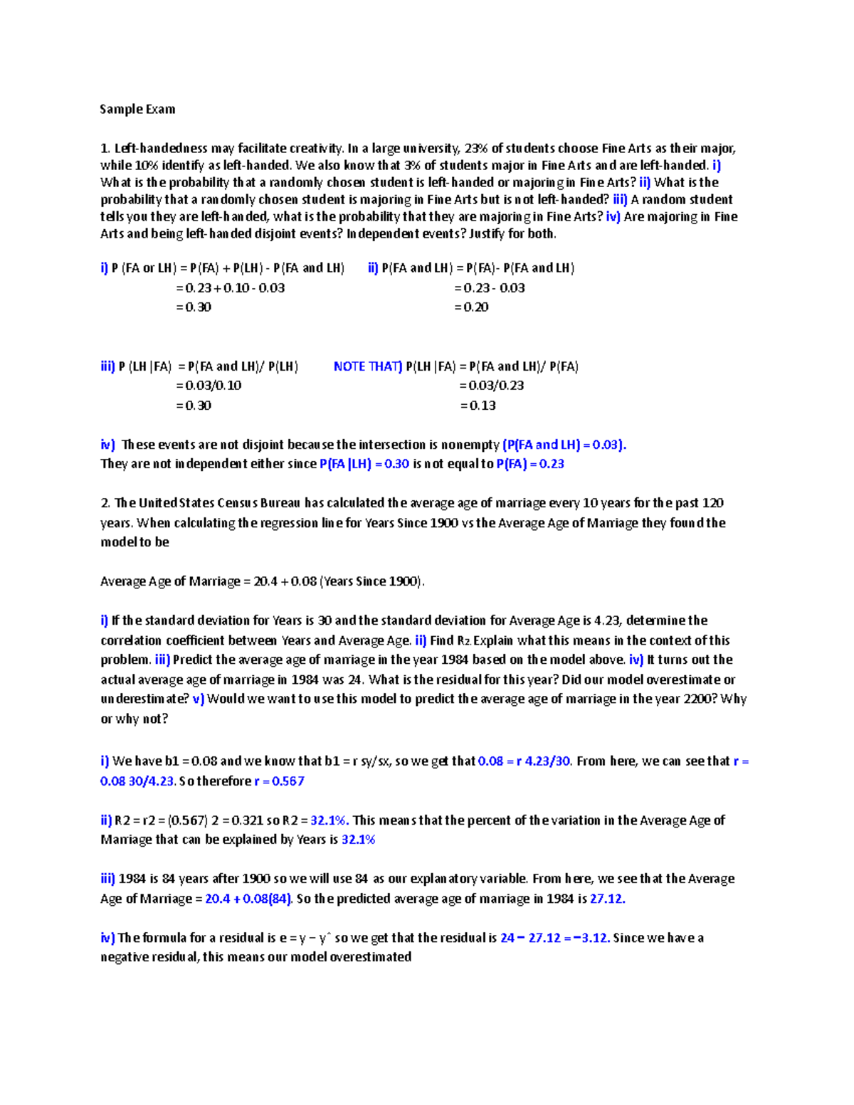 Probability & Statistics CS101: Sample Exam Cheat Sheet - Studocu