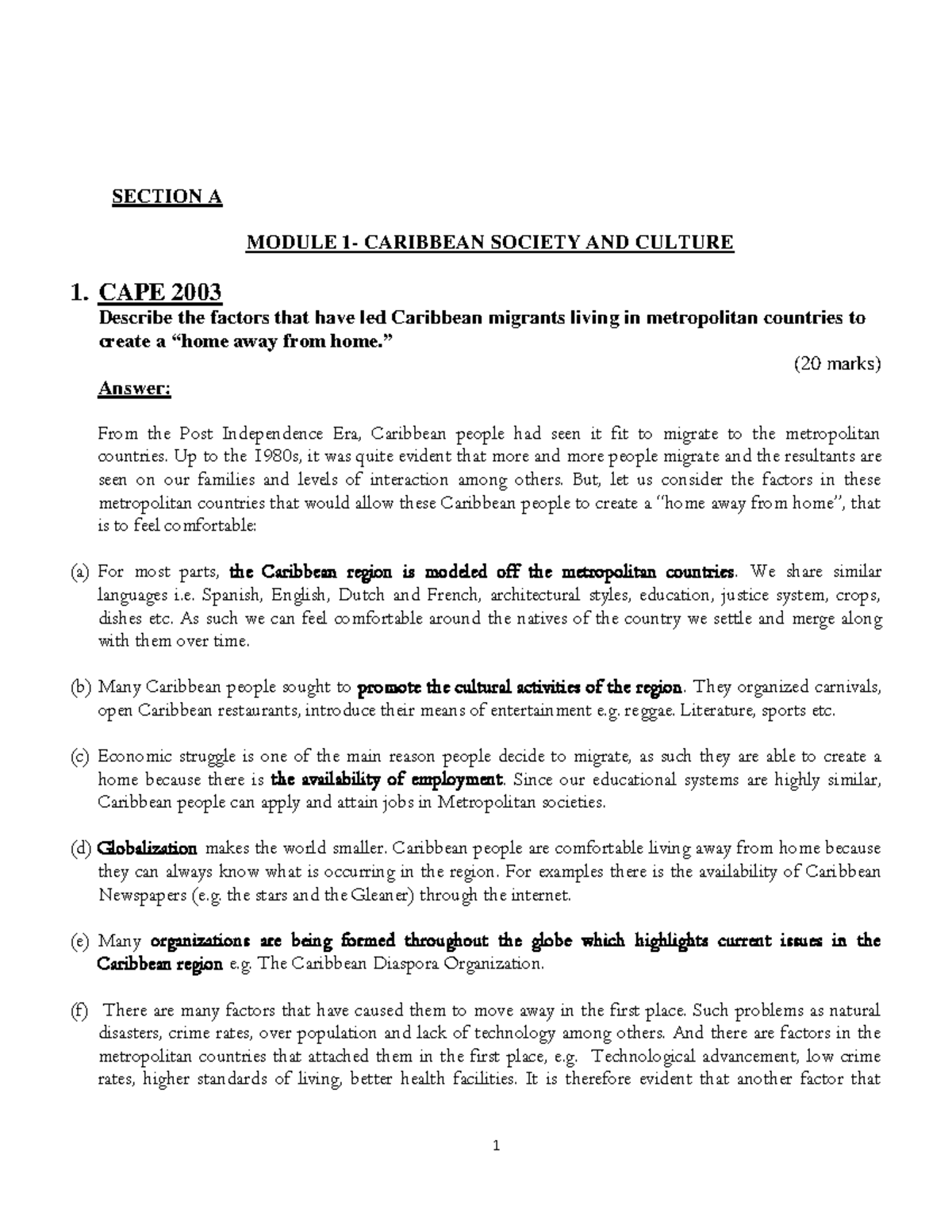 CAPE 2003 Caribbean Society and Culture Past Paper Answers & Analysis ...