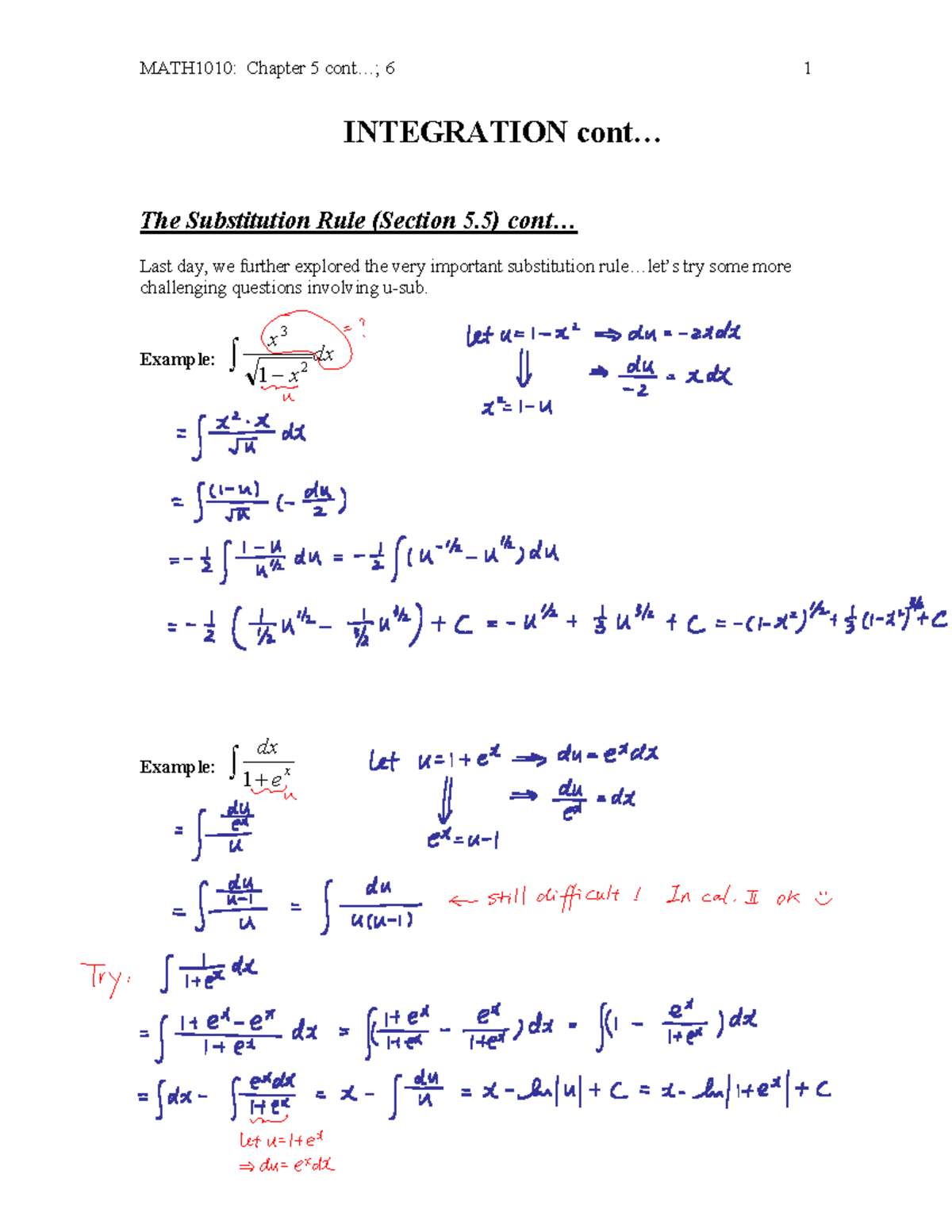 Week12-April 1areabetweenavgval - MATH1010: Chapter 5 cont...; 6 1 ...