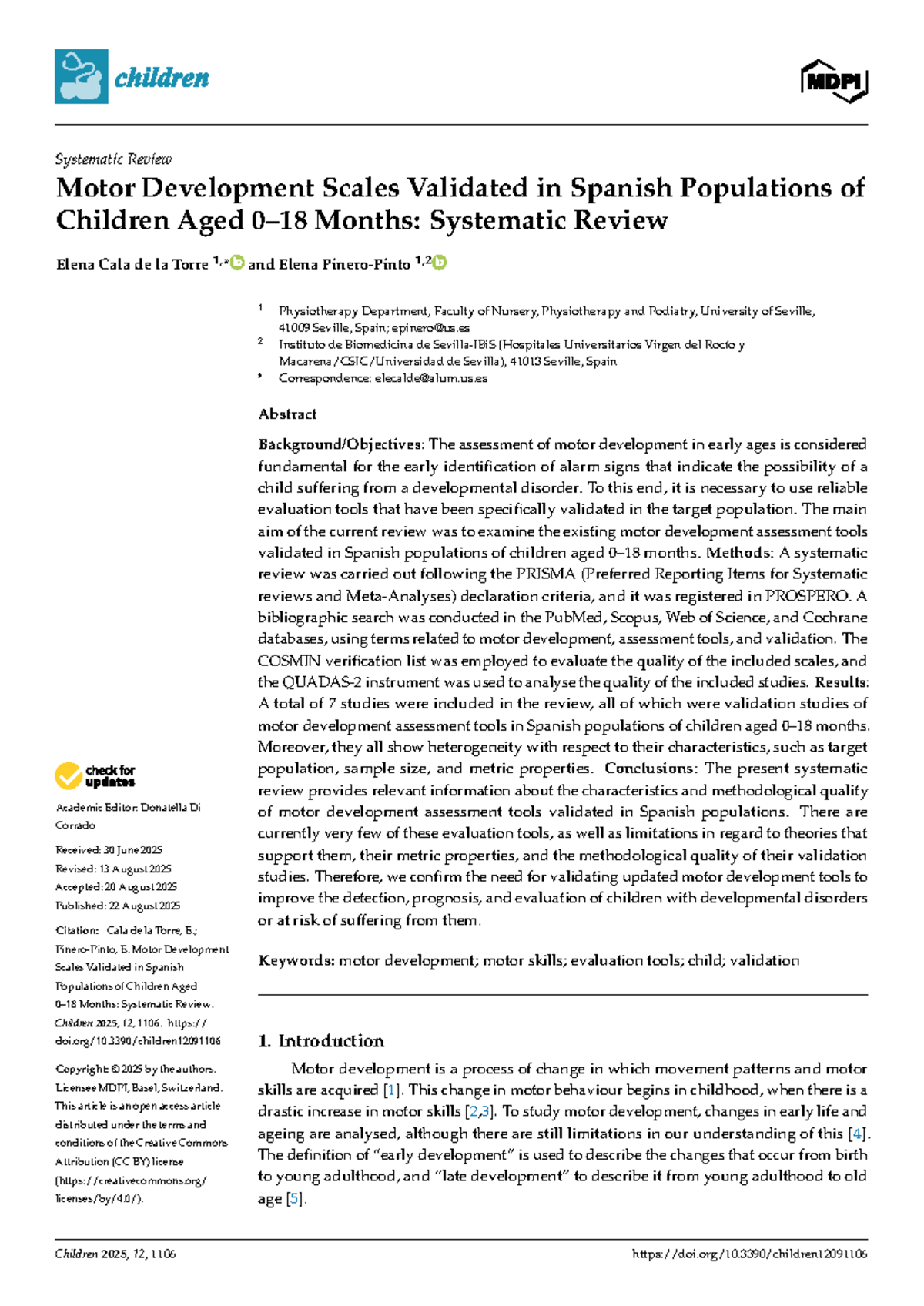 Systematic Review of Motor Development Scales for Spanish Children ...