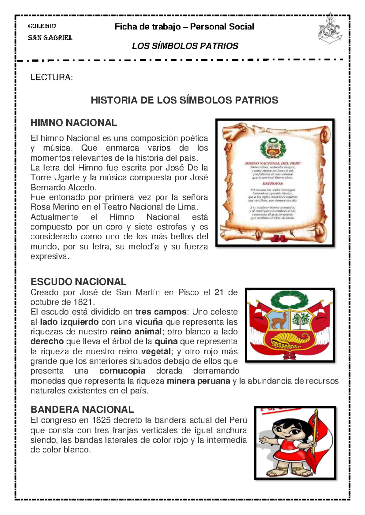 Símbolos Patrios: Historia y Significado - Personal Social Ficha - Studocu