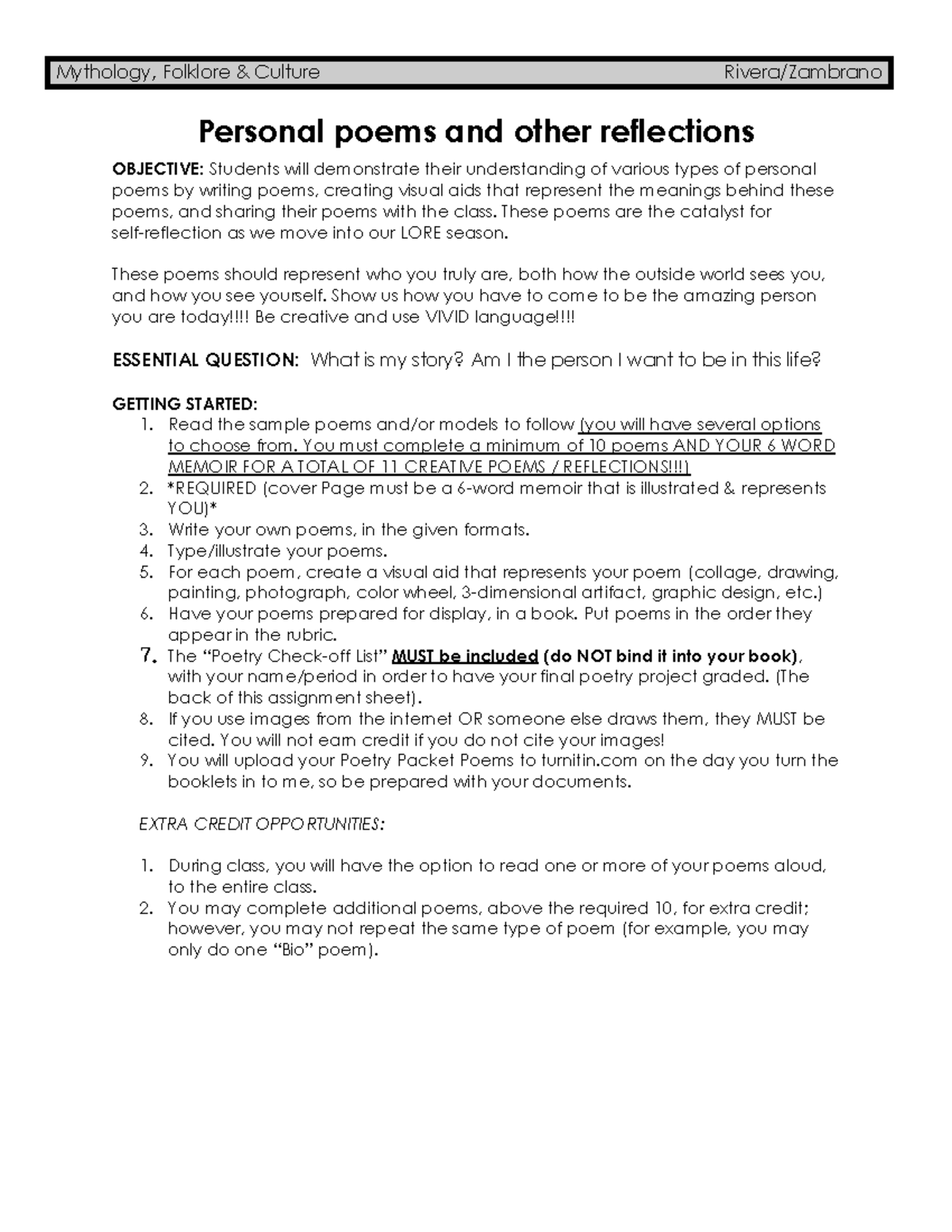 Personal Poems: A Creative Reflection Assignment (2025) - Studocu