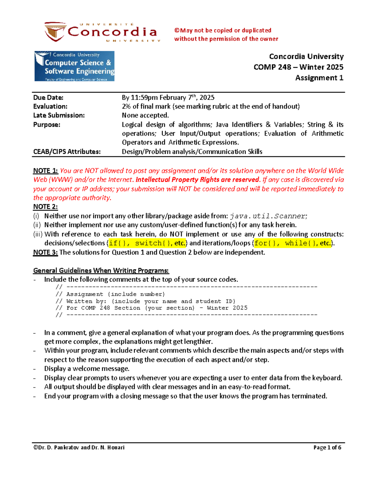 COMP 248 W2025 Assignment 1: Java Program Design & Implementation - Studocu