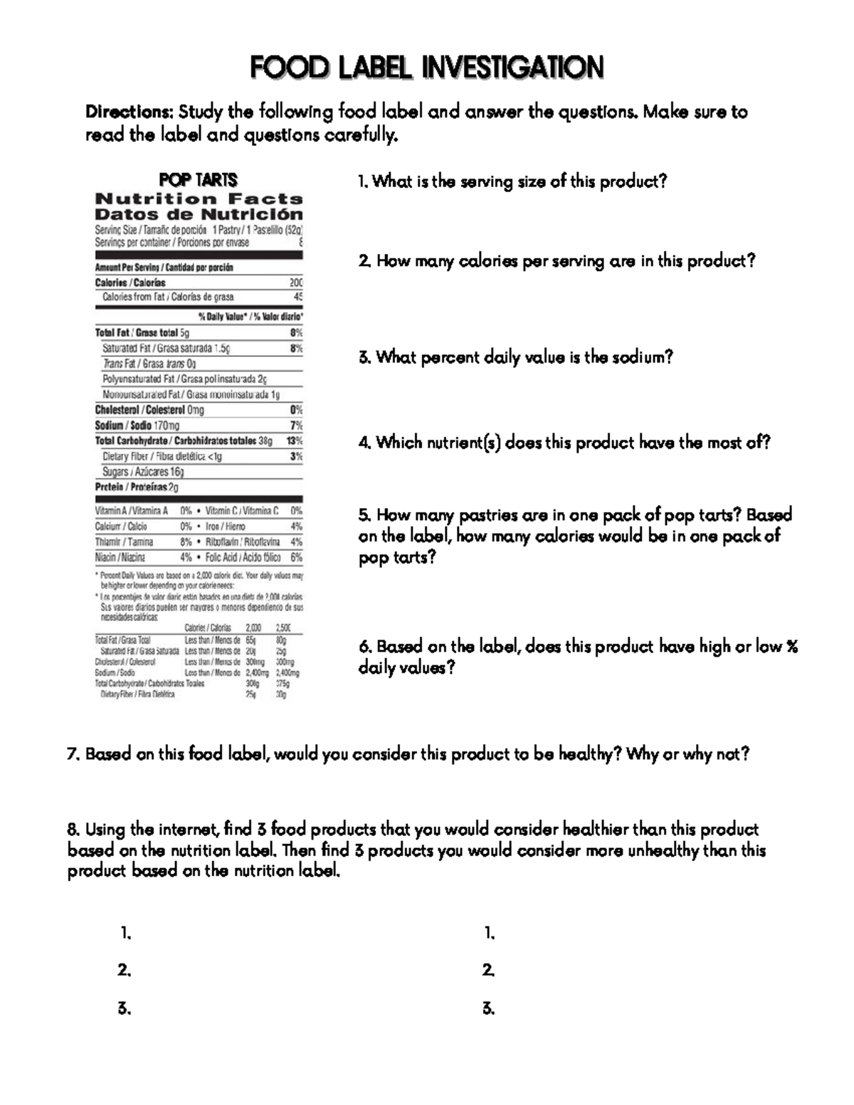 Food Label Investigation Worksheet Simple Nutrition Facts Label Review ...