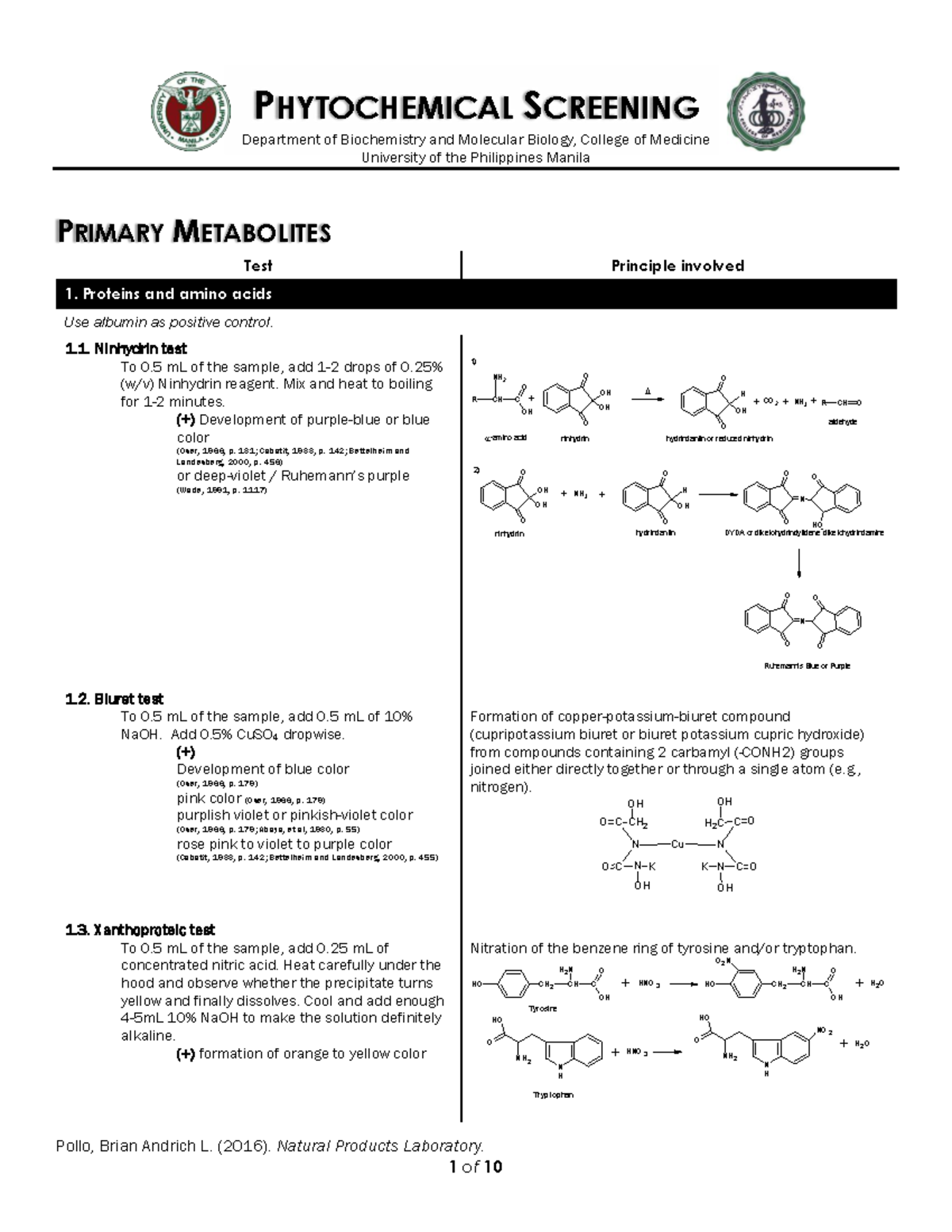 Phytochemical Screening: Methods and Tests in Biochemistry (BMB 101 ...