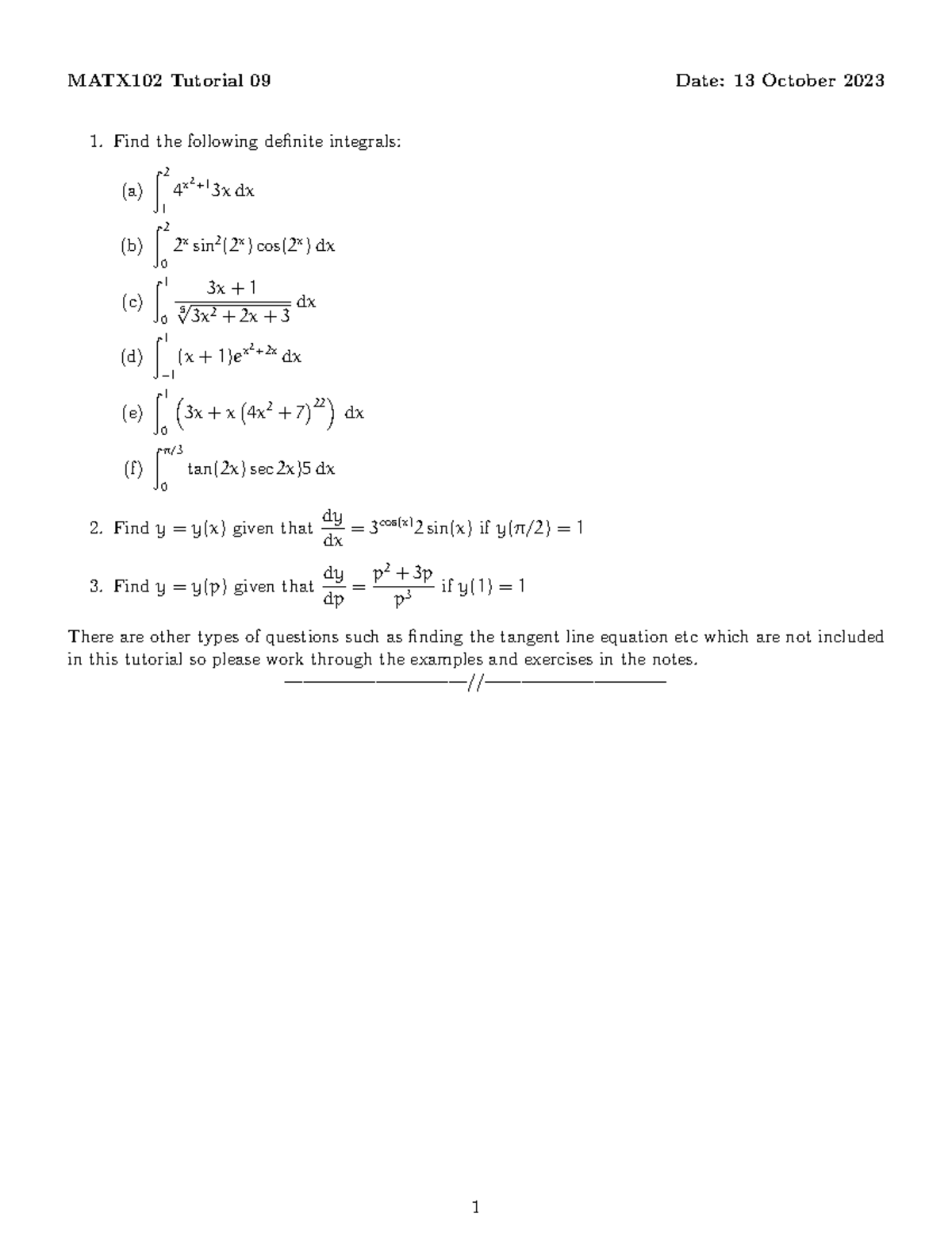 MATX102 Tutorial 9 - EXTRA WORK - MATX102 Tutorial 09 Date: 13 October ...