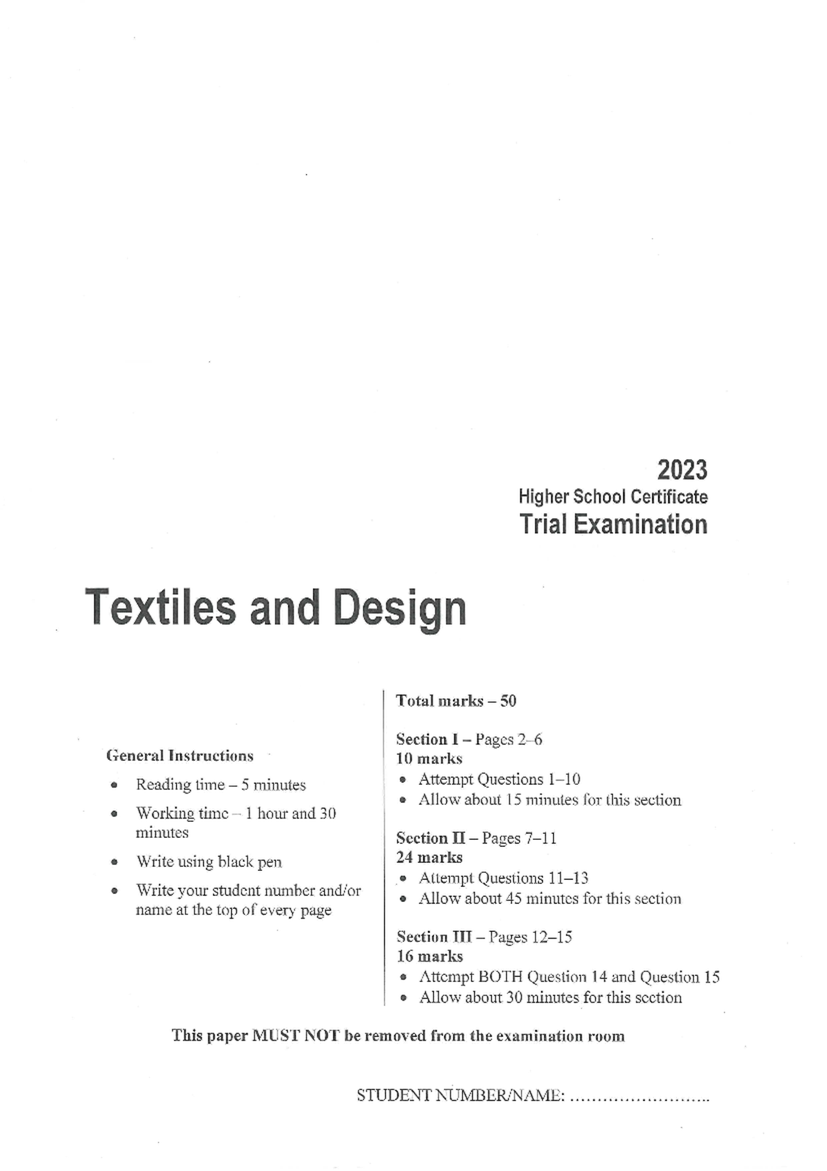 Textiles and Design HSC Trial Examination 2023 - Key Topics and ...