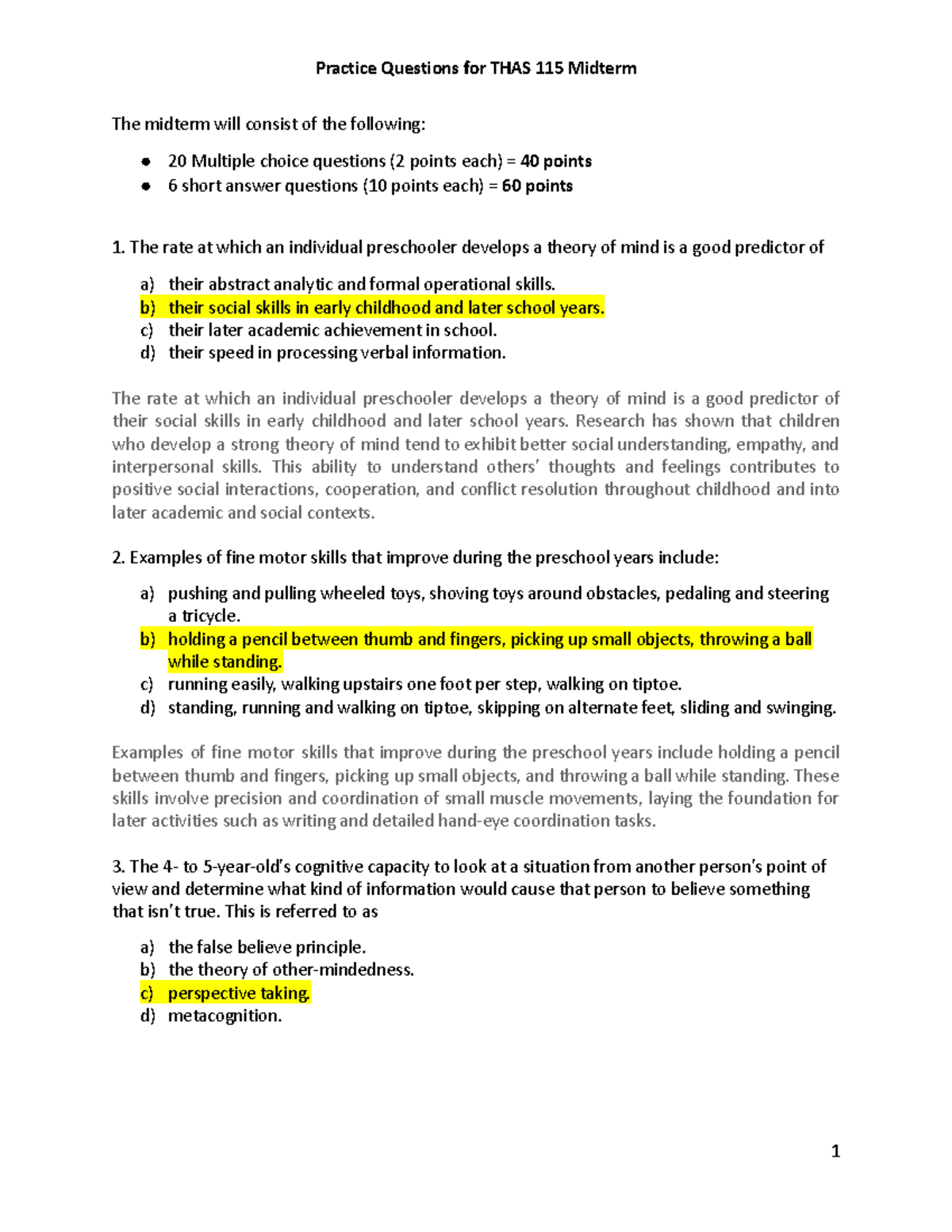 Practice Questions for THAS 115 Midterm - The midterm will consist of the following: 20 Multiple ...
