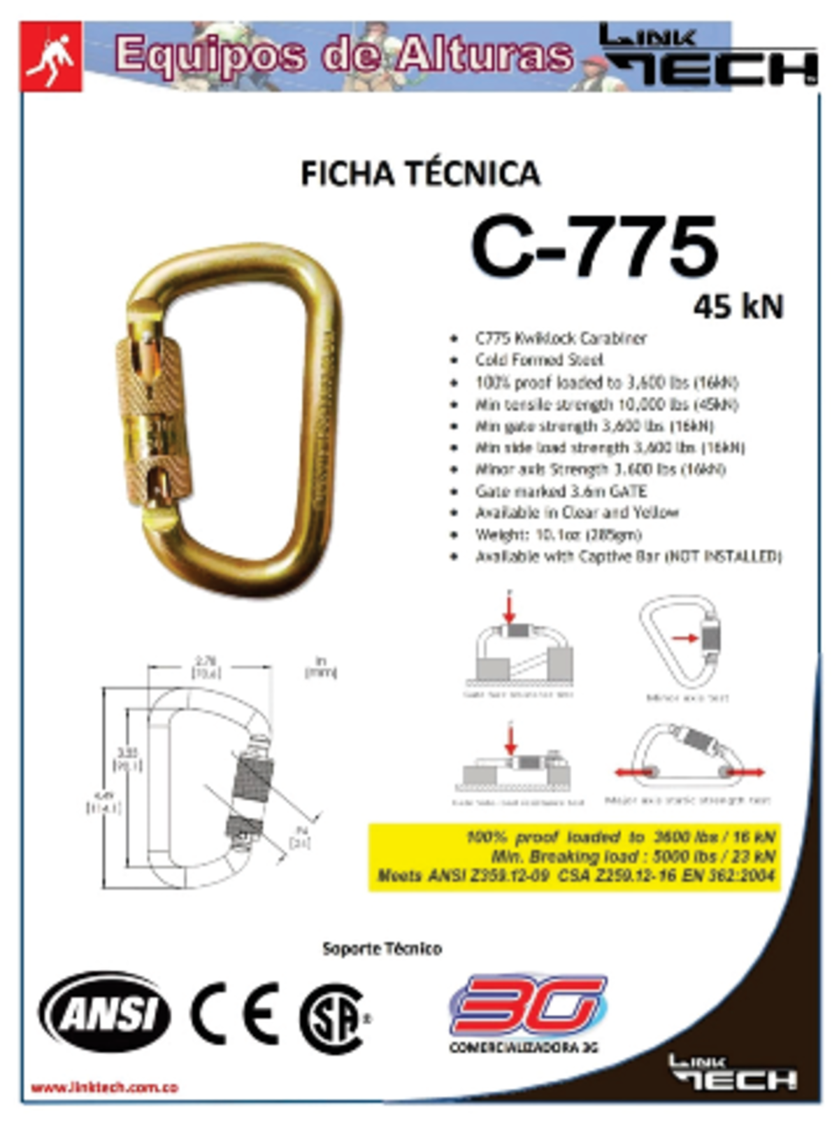 FICHA TÉCNICA: Mosquetón C775 Kwiklock de 45 kN para Equipos de Alturas - Studocu