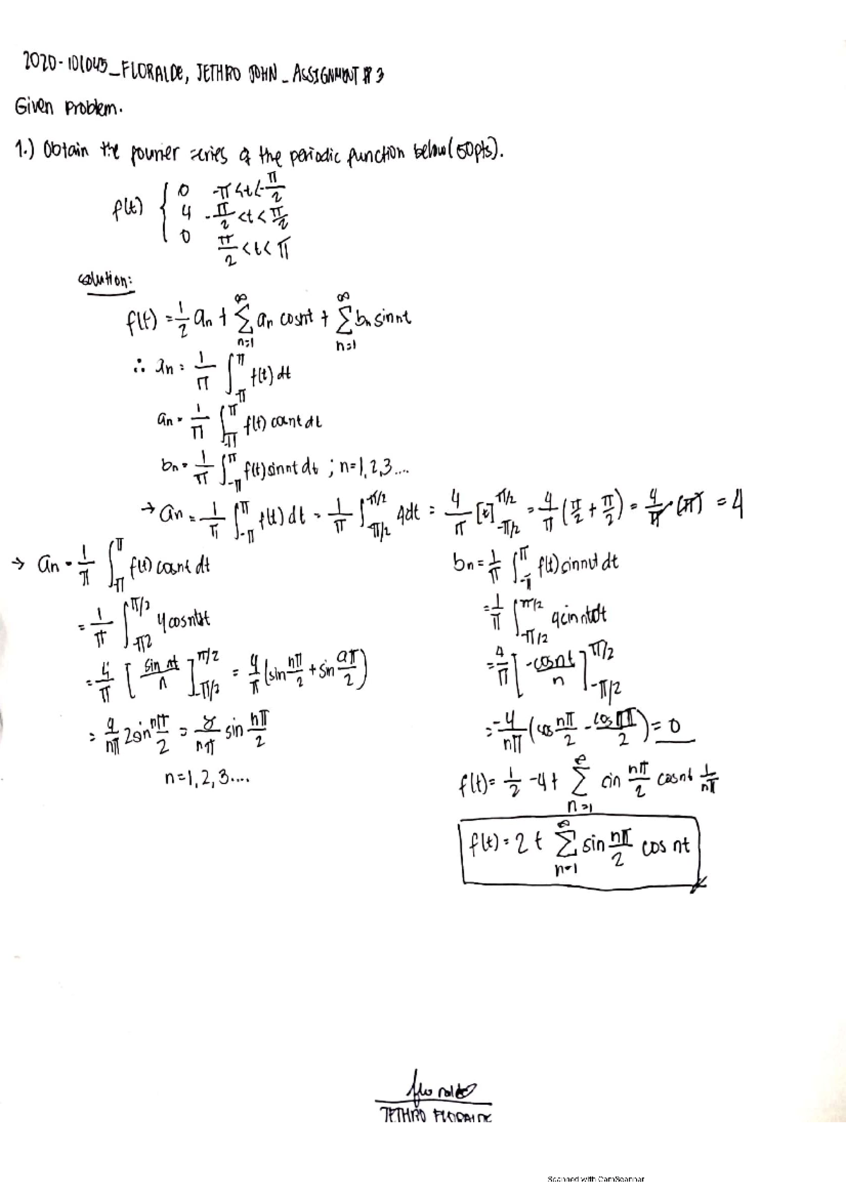 2020 101045 Floralde A#3 - BS Electrical Engineering - JETHRO JOHN ASSIGNMENT 3 Given problem. 1 ...