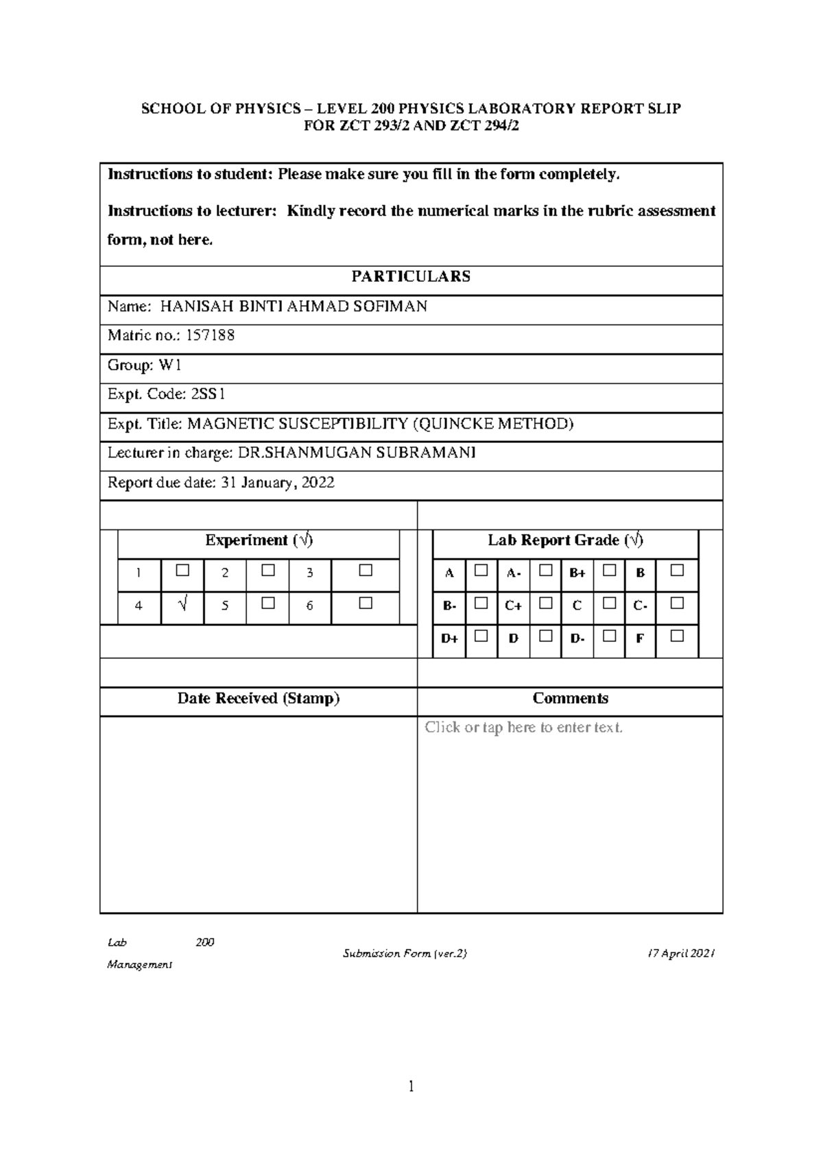 Magnetic Susceptibility Lab Report 4 (2SS1) - Quincke Method Findings ...