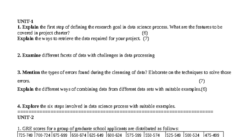 Model Important Questions for Data Science (DSC 101) - Studocu