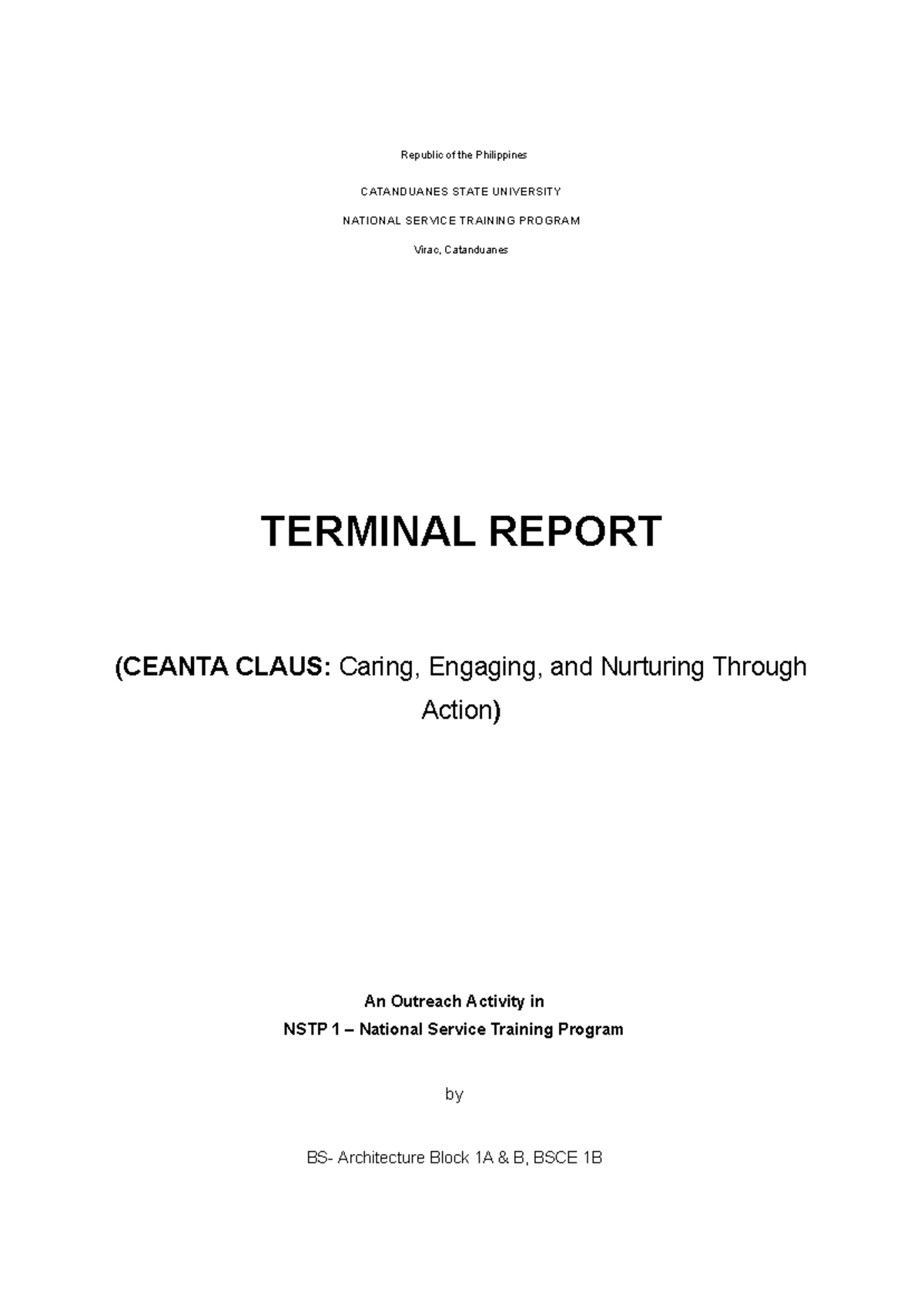 NSTP 1 Terminal Report: Claus Outreach Activity at Sta. Elena Daycare ...