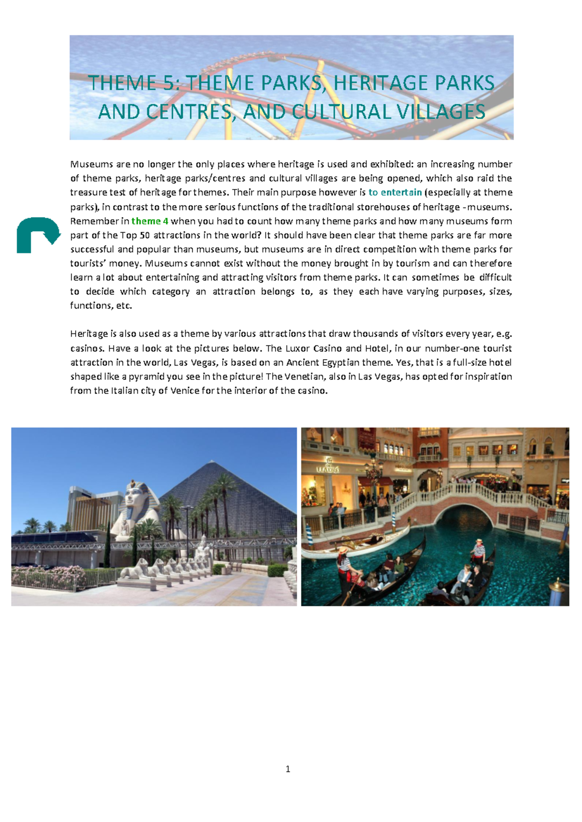 2025 Theme 5: Exploring Theme Parks and Heritage Attractions Worksheet ...